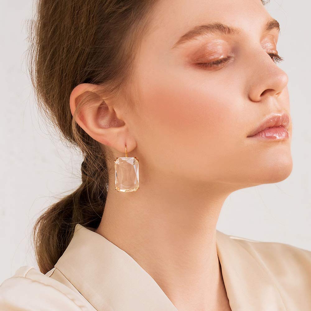 Square Transparent Glass Drop Earrings for Women Multicolor Trendy Geometric Dangle Earrings Minimalist Statement Jewelry Wedding Gift-6 Set