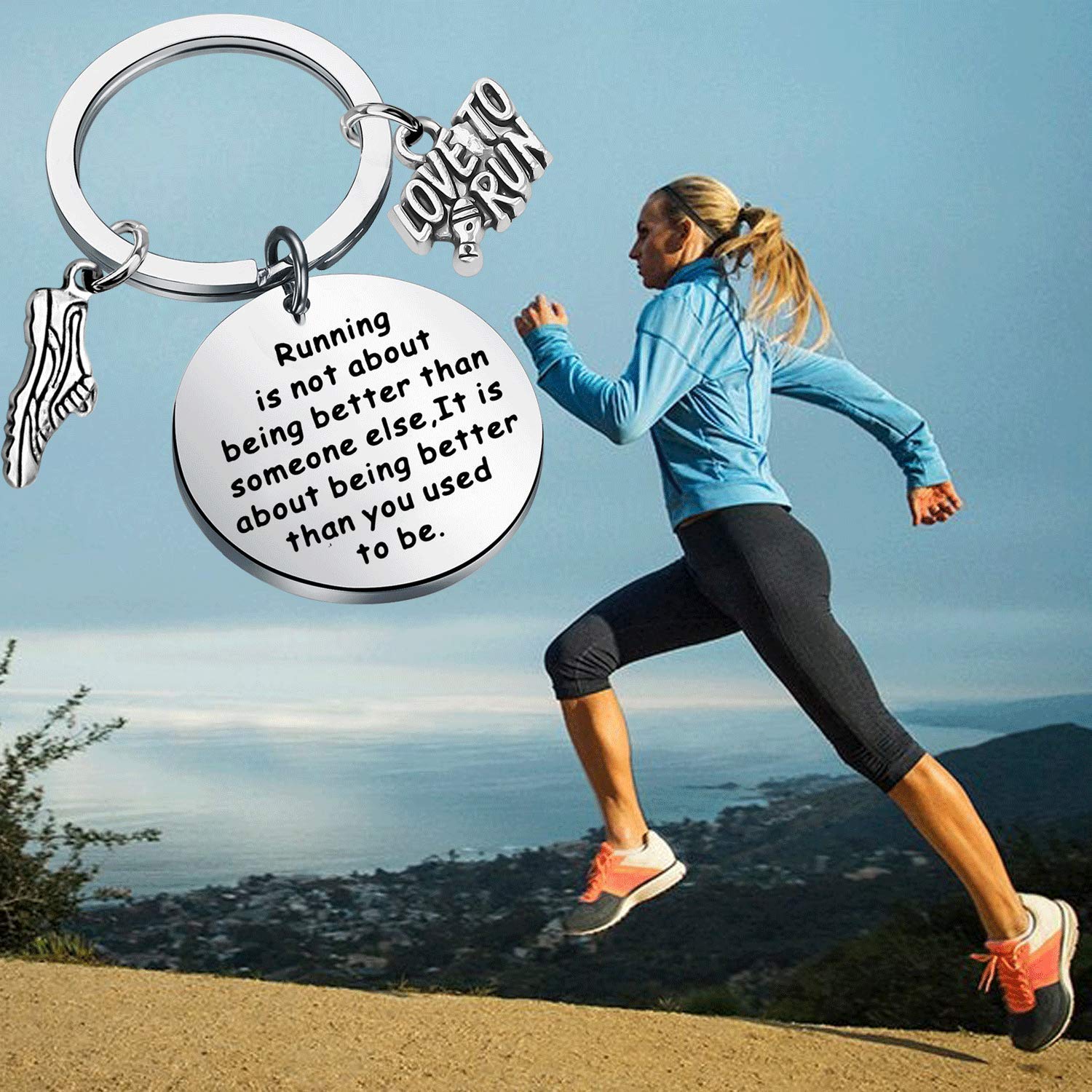 WSNANG Runner Gift Running is About Being Better Than You Used to Be Keychain Marathon Runner Jewelry Track Gift(Running Keychain)