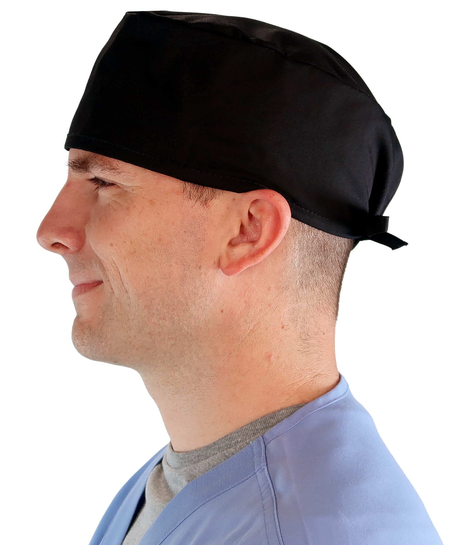 Sparkling EARTH Solid Black Unisex Classic Surgical Style Scrub Working Cap - 100% Cotton - Made in The USA!