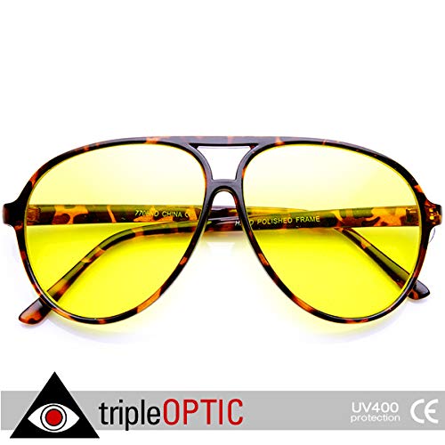 Retro 80's Style Driving Lens XL Large Plastic Aviator Sunglasses (Tortoise Yellow)