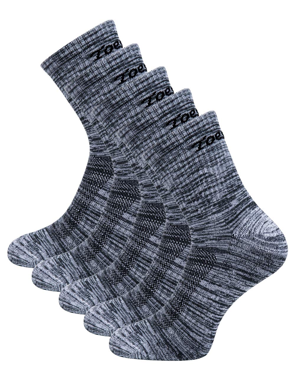 Toes&Feet Men's 5-Pack Grey Anti Odor No Blister Quarter Cushion Sports Socks, Size 6-12