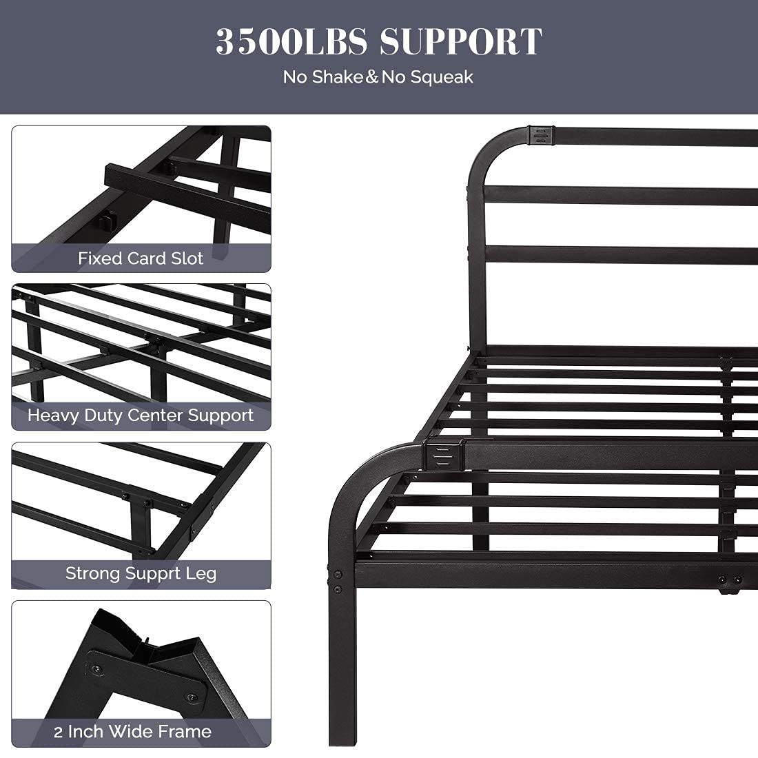 TATAGO 14 Inch King Bed Frame with 40 Inch Matte Curved Design Headboard and Footboard, Heavy Duty Metal Platform Mattress Foundation, 3500lbs Extra-Strong Support, No noise