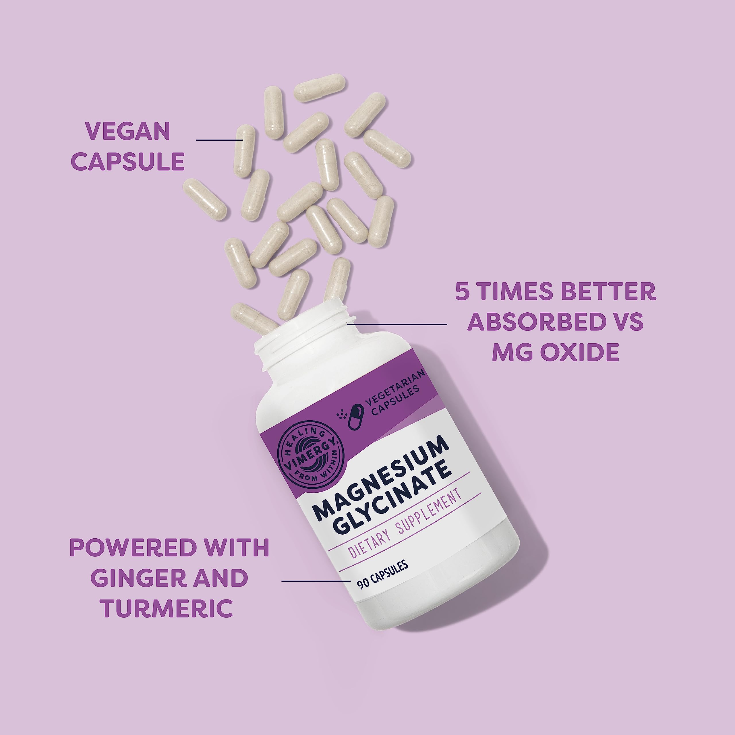 Vimergy Magnesium Glycinate, Trial Size - 30 Servings – with Turmeric & Ginger - Promotes Relaxation & Sleep – Supports Bone, Muscle & Heart Health - Gluten-Free, Kosher, Vegan & Paleo (60ct)