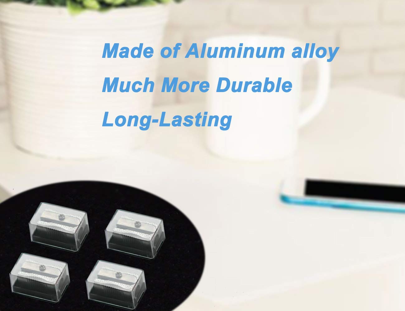 WEKOL Metal Dual Pencil Sharpener Aluminum Alloy Manual Sharpeners with Acrylic Cover,4Pcs Sharpener Blades Included,Silver