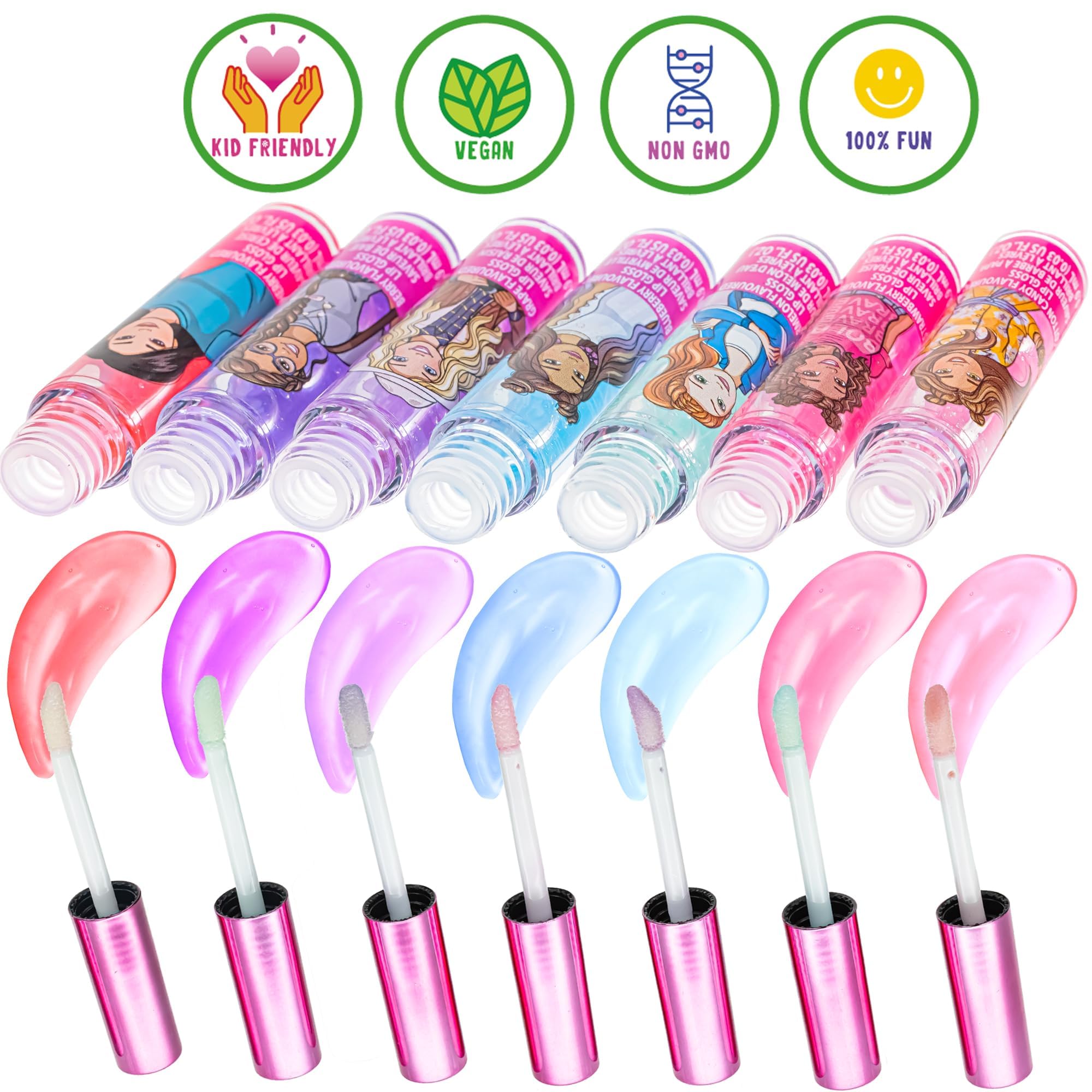 Townley Girl Barbie 7 pcs Kids Lip Gloss Set | Vegan Girls Makeup for Ages 3