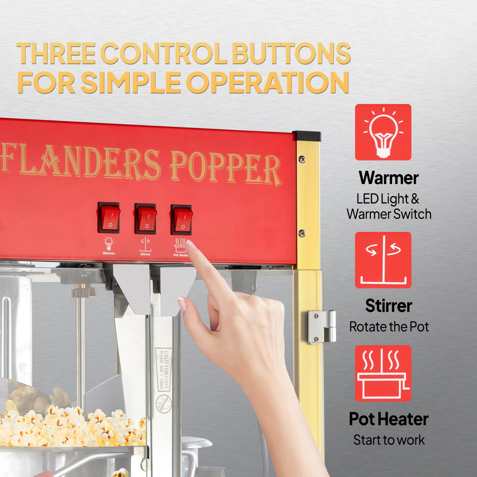 ROVSUN Commercial Popcorn Machine Movie Theater Style with 16 Ounce Kettle, Countertop Popcorn Maker Machine w/Stainless Steel Scoop, Oil Spoon & 3 Popcorn Cups (Red)
