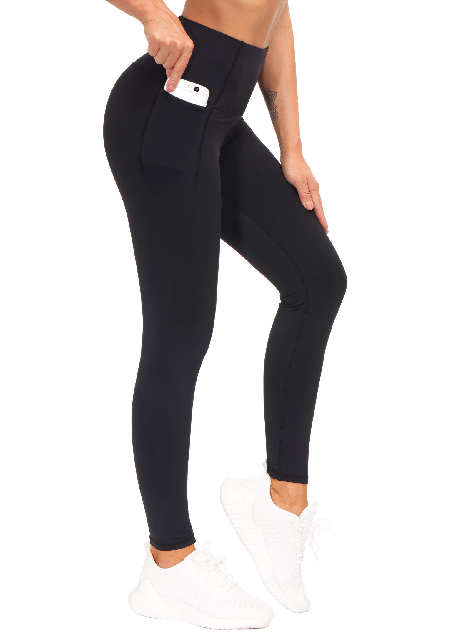 THE GYM PEOPLE Tummy Control Workout Leggings with Pockets High Waist Athletic Yoga Pants for Women Running, Fitness (Black-1, Medium)