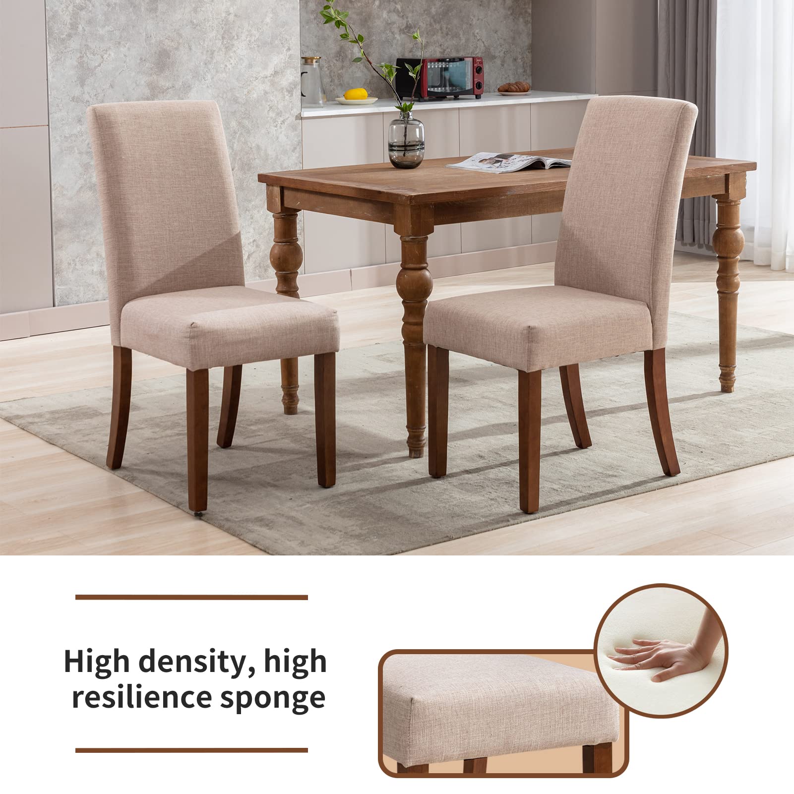 Restworld Fabric Dining Chairs Set of 2,Tufted Upholstered High Back Nailed Trim with Untique Oak Wood Legs for Kitchen Restaurant Room