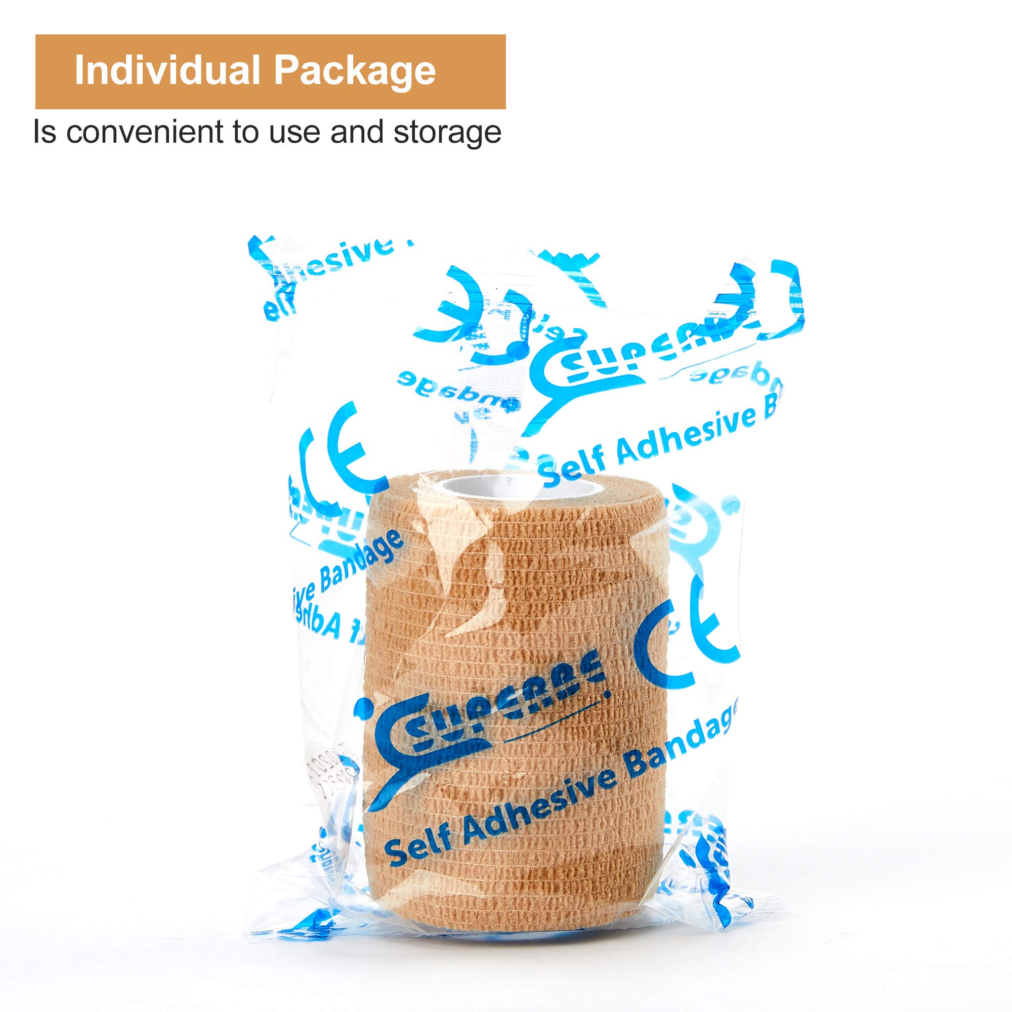 SUPERBE 12 Rolls Self Adhesive Bandage Wrap, 3 inches X 5 Yards, Cohesive Tape Vet Wrap for First Aid, Sports, Wrist and Ankle (Beige, 3 inch)