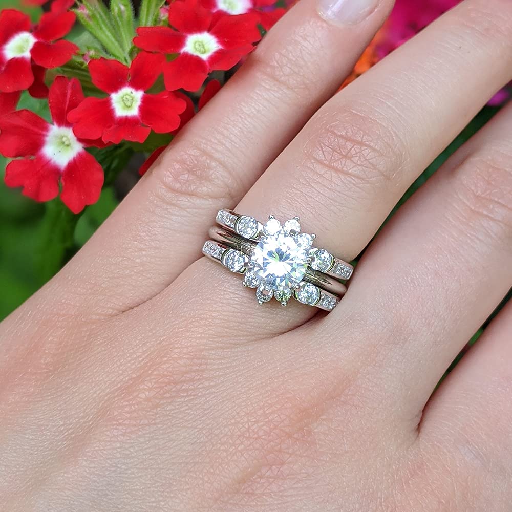 TwoBirch 1.01 Ct. Half Halo Prong and Channel Set Ring Guard in Sterling Silver with Cubic Zirconia (Size 6)