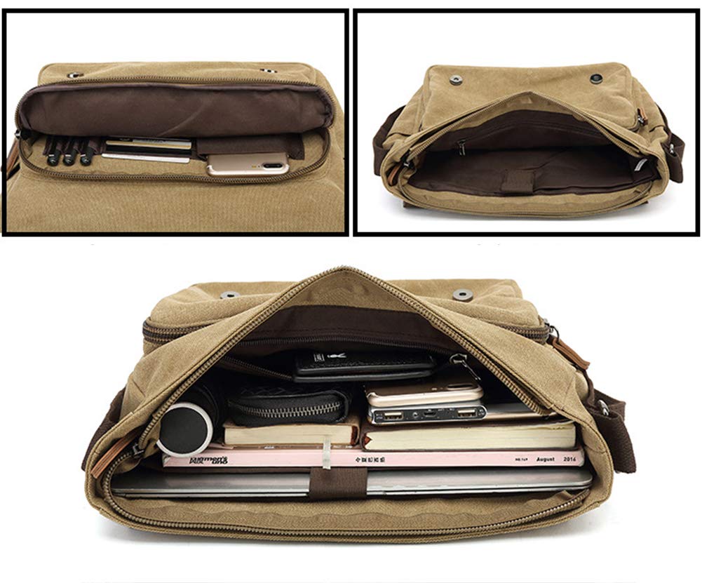 Sechunk Canvas Leather Messenger Bag Shoulder bag Cross body bag Crossbody large for men boy girl