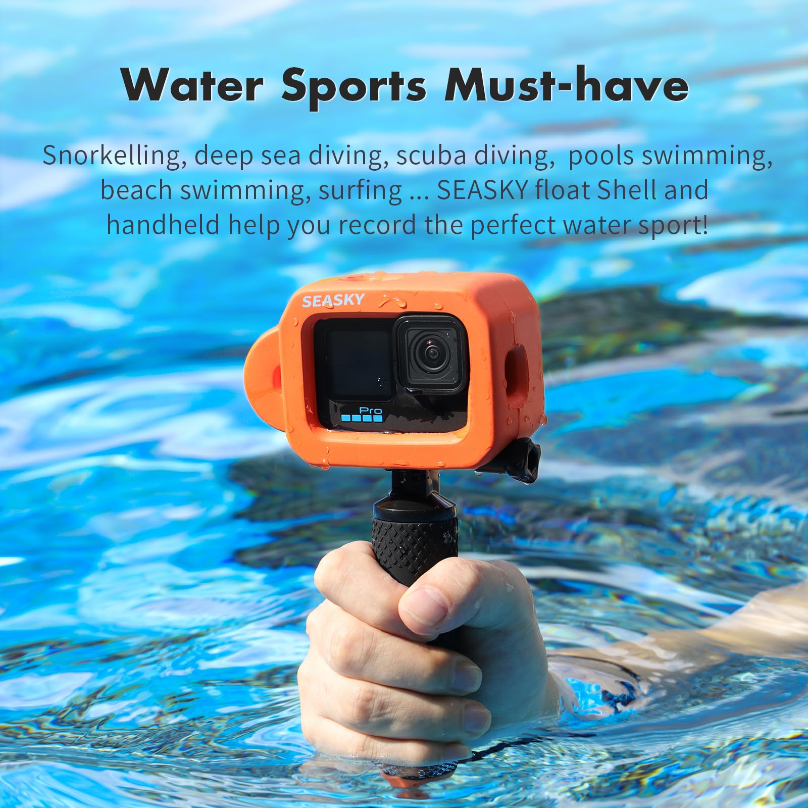 SEASKY Floaty Soft Foam Case & Hand Grip Stick Kit Set Accessories for Gopro Hero 12/11/10/9 Black Action Sports Camera Snorkeling Surfing, Wakeboarding Floating Protective Cage housing Shell Cover