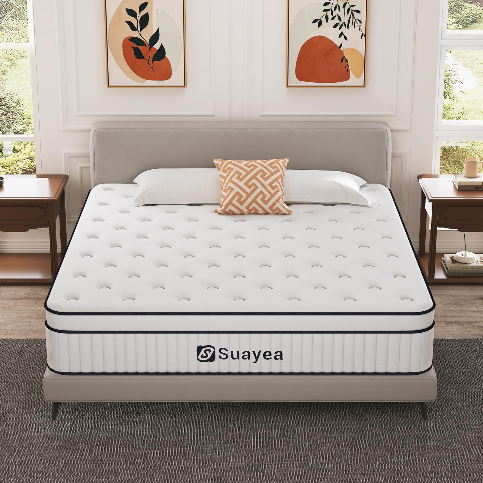 SUAYEA Queen Mattress, 12 Inch Queen Size Mattress in a Box, Medium Firm Matterss with Pocket Spring and Soft Foam, Ultimate Motion Isolation, Strong Edge Support, Hybrid Mattress