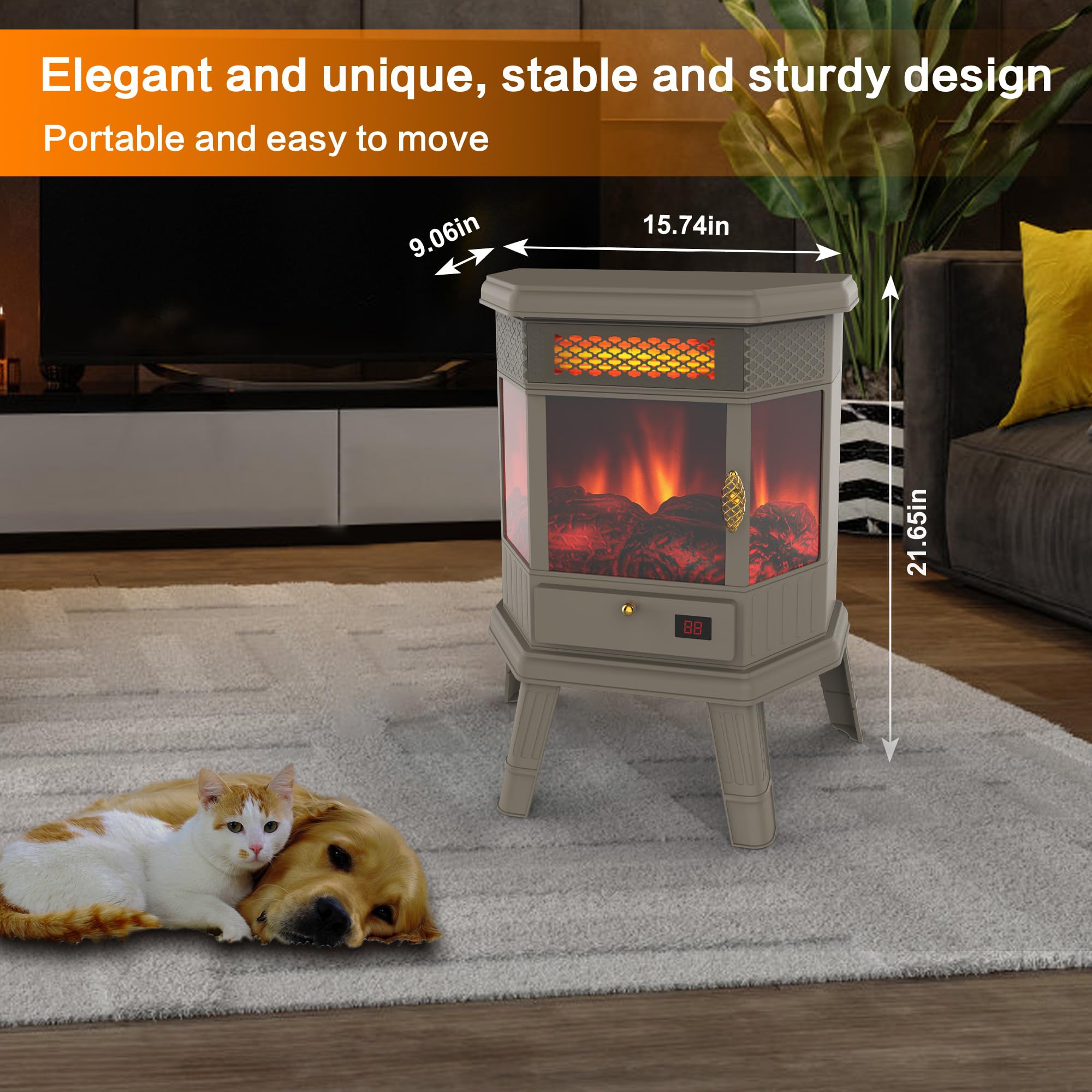 RealSmart Electric Fireplace Heater 22'' Freestanding Fireplace Stove Infrared Fireplace with 3D Flame Effect Remoted Control, Timer, Overheating Protection (Blue)