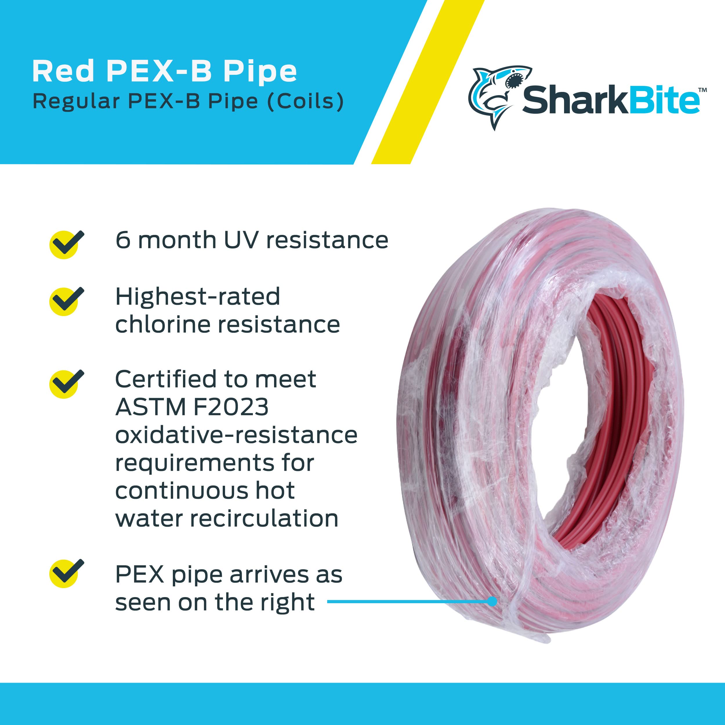 SharkBite 1/2 Inch x 300 Feet Red PEX-B, PEX Pipe Flexible Water Tubing for Plumbing, U860R300