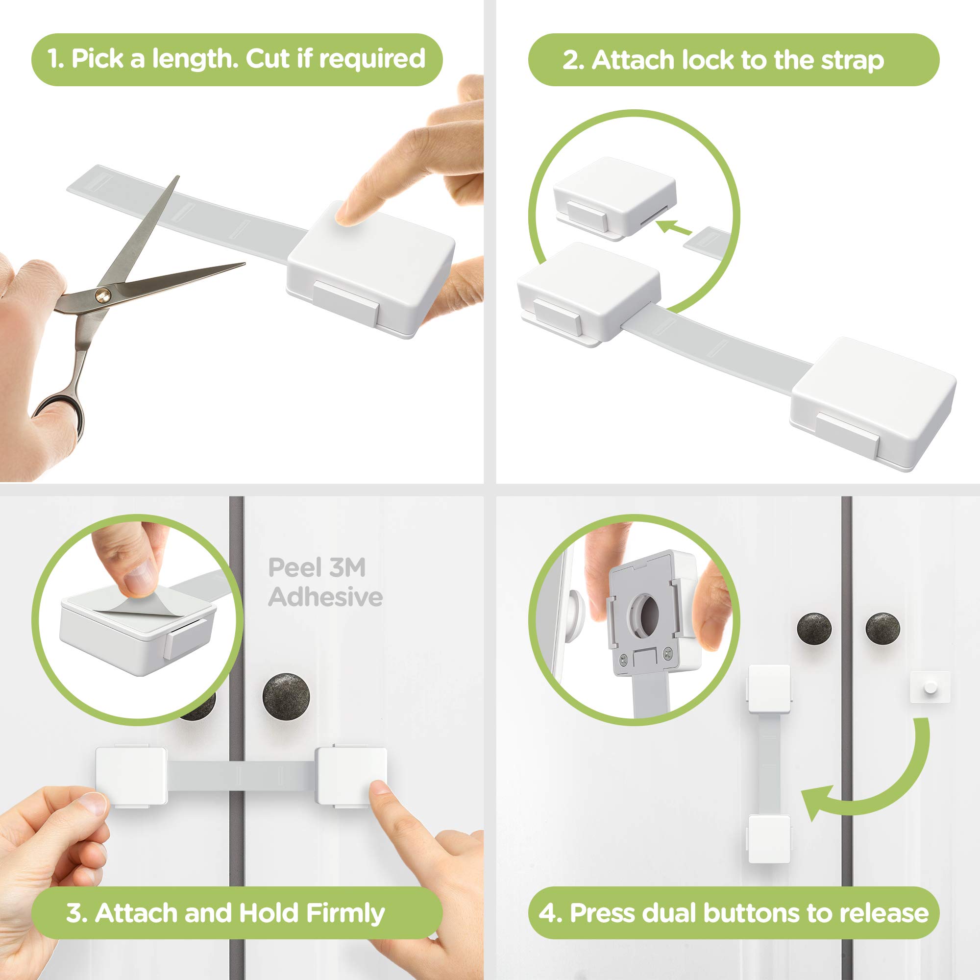 SKYLA HOMES Adjustable Baby Locks (4-pack) - Heavy Duty Cabinet & Drawer Latches