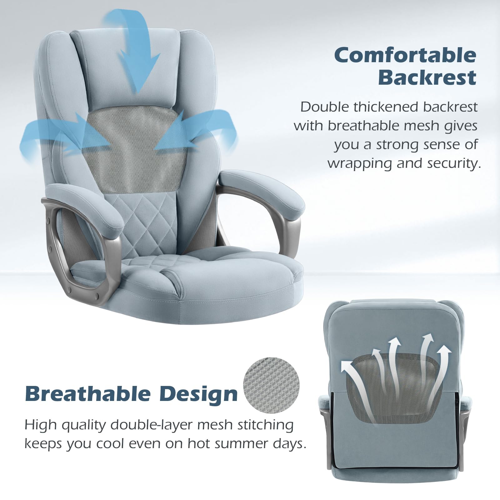 SEATZONE Beige Home Office Desk Chairs with Wheels and Flip-up Armrests,Office Chair Comfortable Ergonomic Velvet Mesh Executive Computer Chairs for Adults and Teens