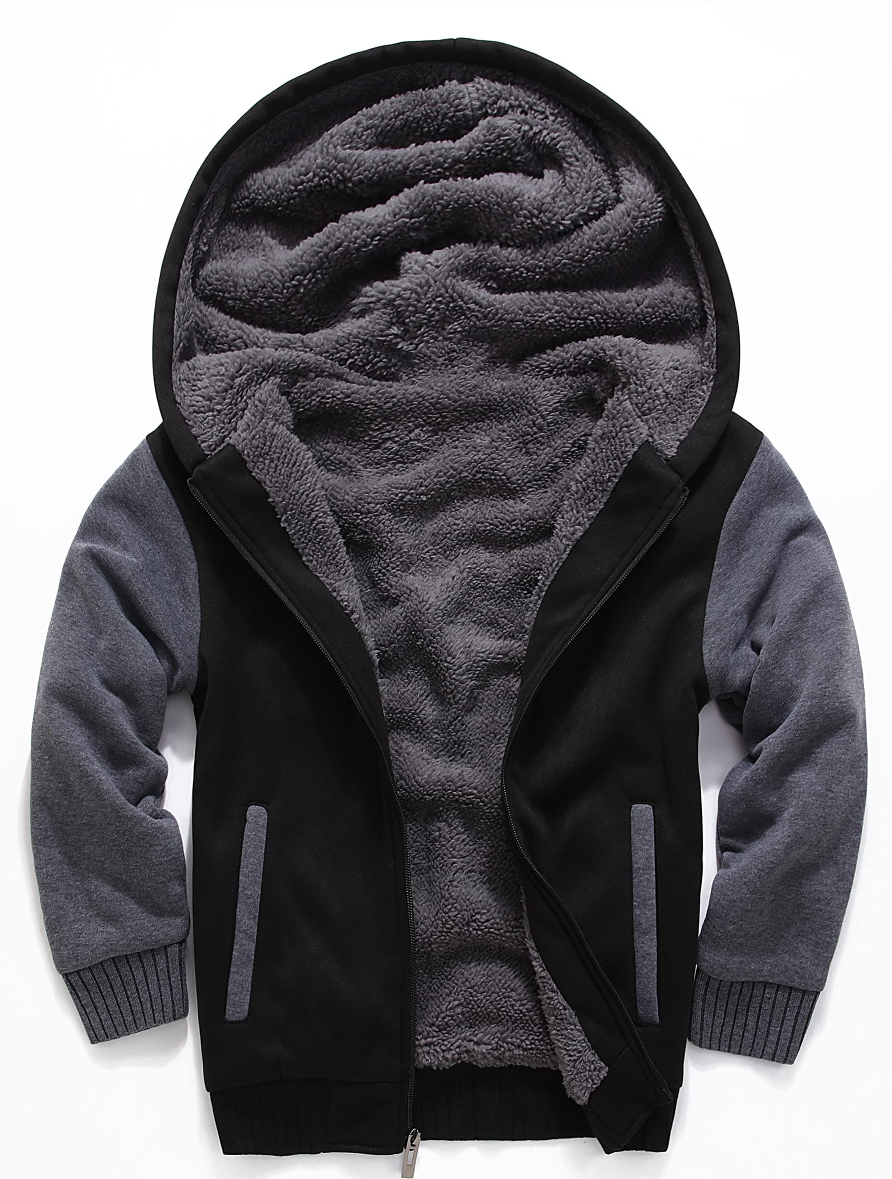 SECOOD Kids Hoodie Fleece Jacket Warm Sherpa Lined Zip Up Hooded Sweatshirt Soft Winter Coat Boys Girls School Outerwear