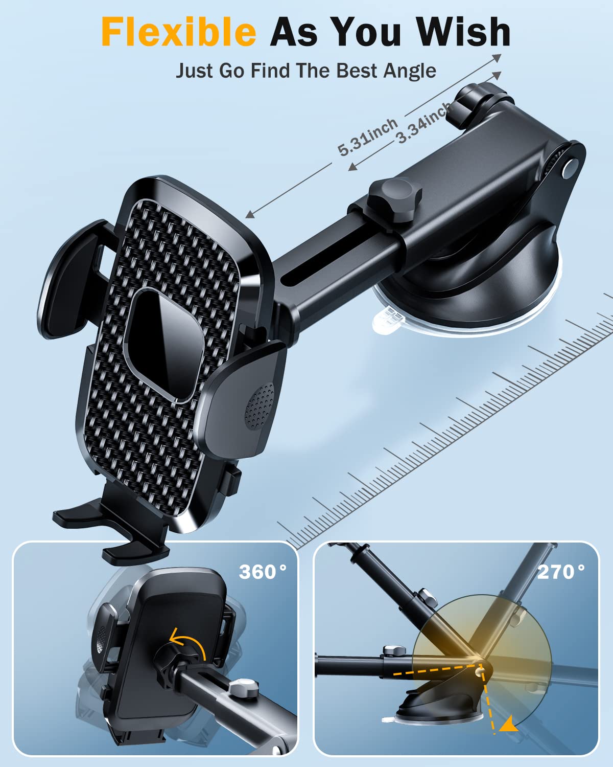 windshield phone mount for car [Military-Grade Suction],Car Phone Holder Mount Windshield Air Vent Long Arm Strong Suction Universal Cell Phone Holder Car for iPhone 14 13 12 Pro Max All Mobile Phones