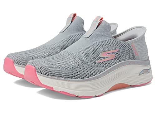 Skechers Women's Max Cushioning Arch Fit Fluidity Hands Free Slip-Ins Sneaker, Gray/Pink, 5.5