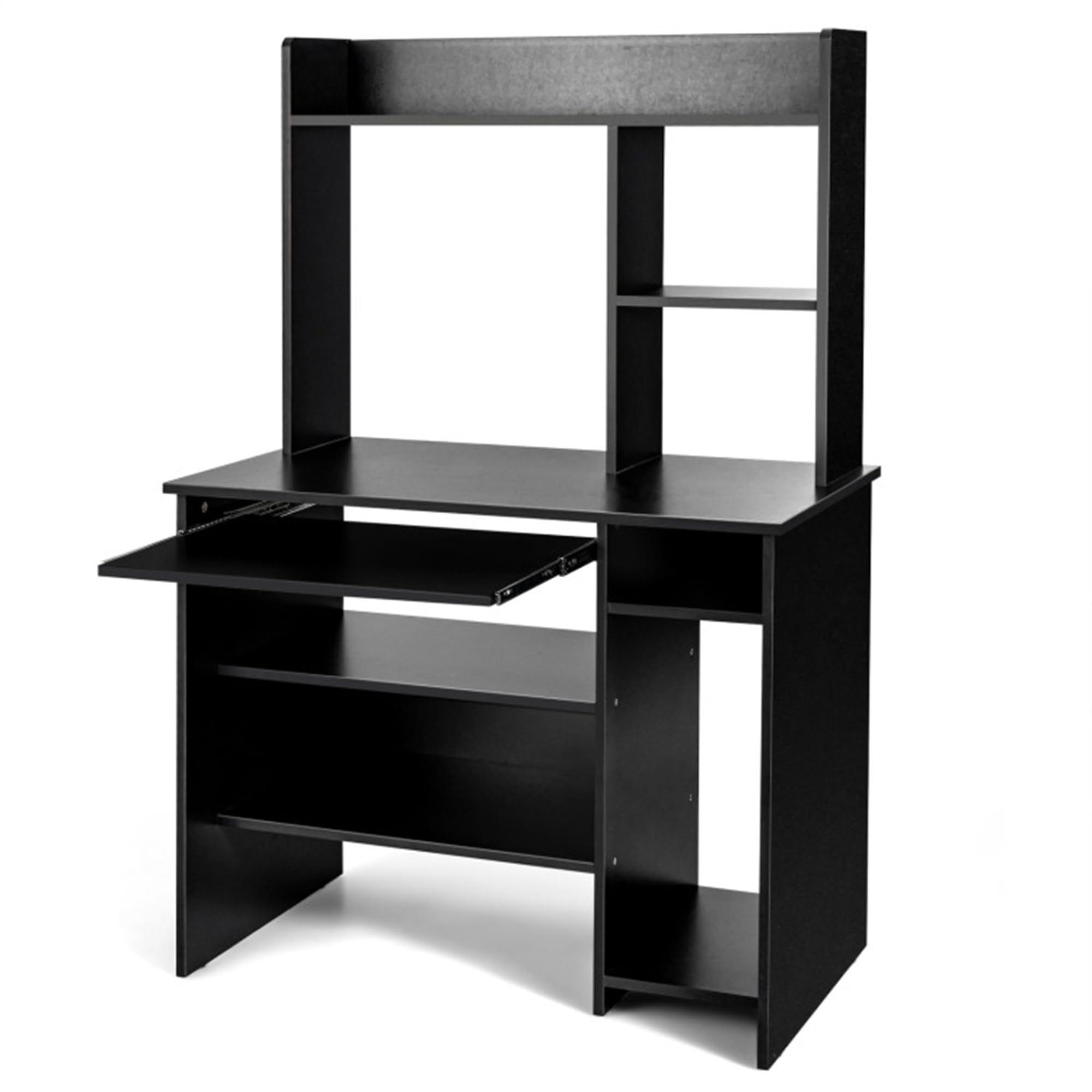 TUOCHUFUN Multipurpose Home Office Computer Writing Desk, Home Office Computer Desk with Bookcase Keyboard Tray and CPU Stand (Black)