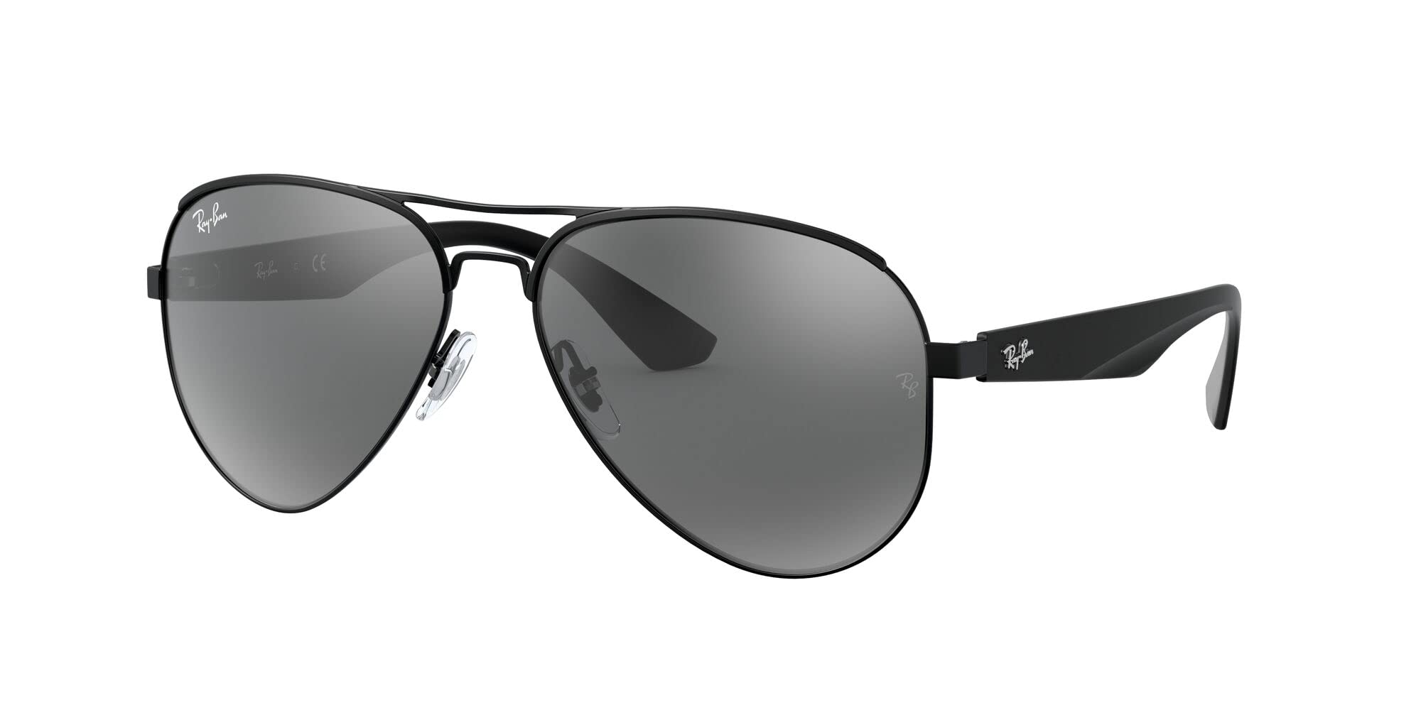Ray-Ban Men's RB3523 Aviator Sunglasses, Matte Black/Grey Mirrored Silver, 59 mm
