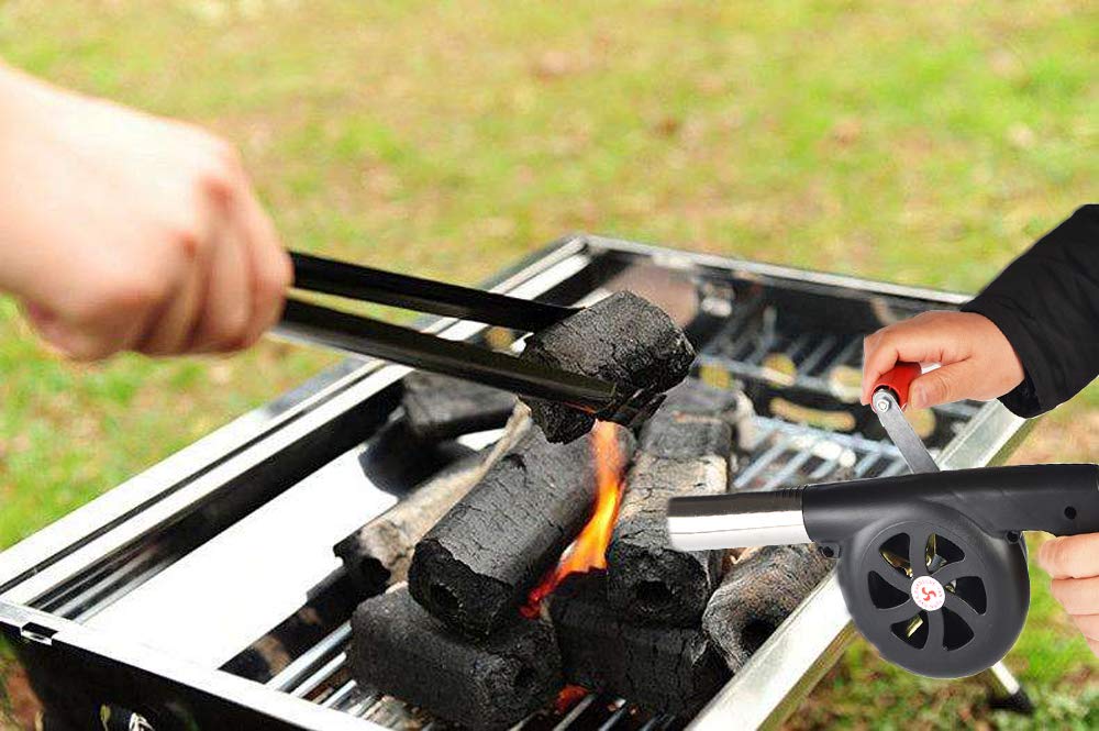 Sunglow Outdoor Cooking BBQ Fan Air Blower,Hand Crank Blowers, Barbecue Fire Bellows for Picnic Camping Stove Accessories
