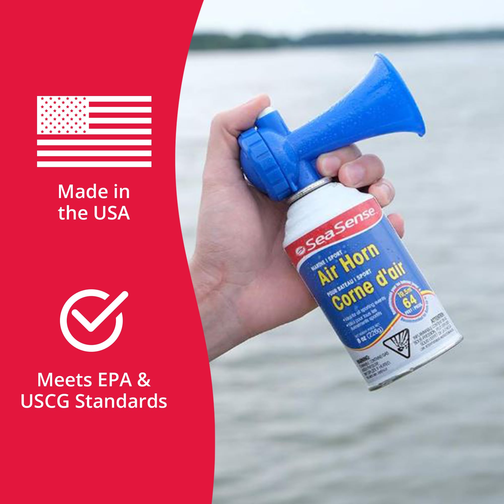 SeaSense Air Horn β Large Size (3.5 oz), 118 dB β Loud 1 Mile Range, Meets EPA & USCG Standards β Great for Boat & Marine Safety, Ideal for Sporting Events Such as Football & Soccer