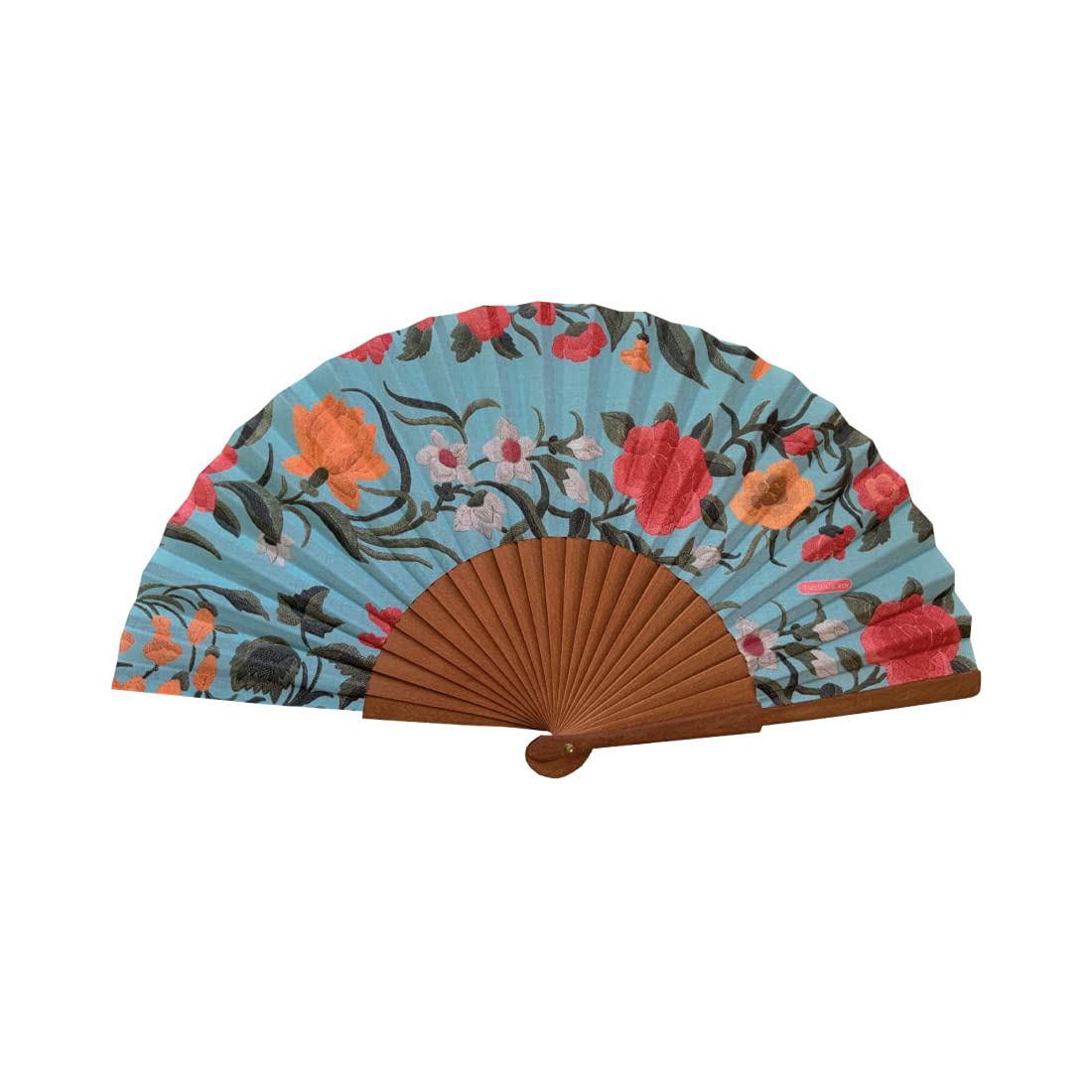 Tusitala Barcelona - Rocío Hand Fan | Handcrafted Spanish Hand Fan | Cotton Fabric and Wood | Includes Protective Jute Cotton Bag | Authentic Gift | 23cm - 9”.