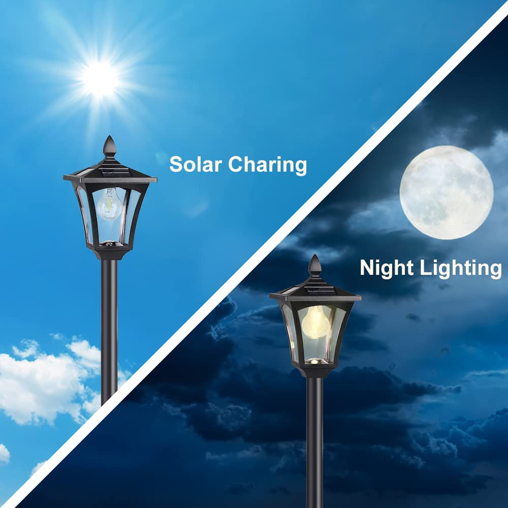 Suponar 64" Solar Lamp Post Light, Solar Light Post Outdoor Waterproof, Solar Pole Light Outside for Porch Yard Driveway Garden Patio Decor, Warm White