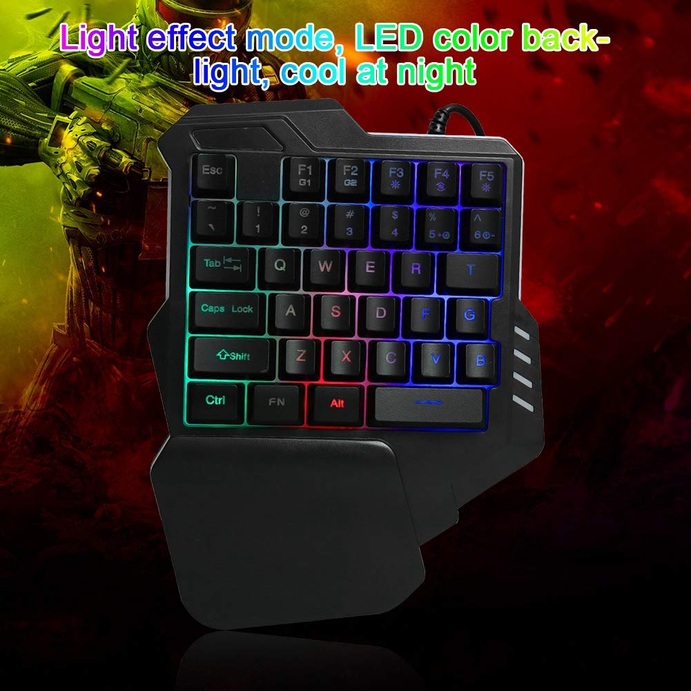 Wendry One-Handed RGB Gaming Keyboard, Professional Ergonomic Rainbow Mechanical Feel Gaming Keypad for PC/MAC/PS4/XBOX ONE Gamer