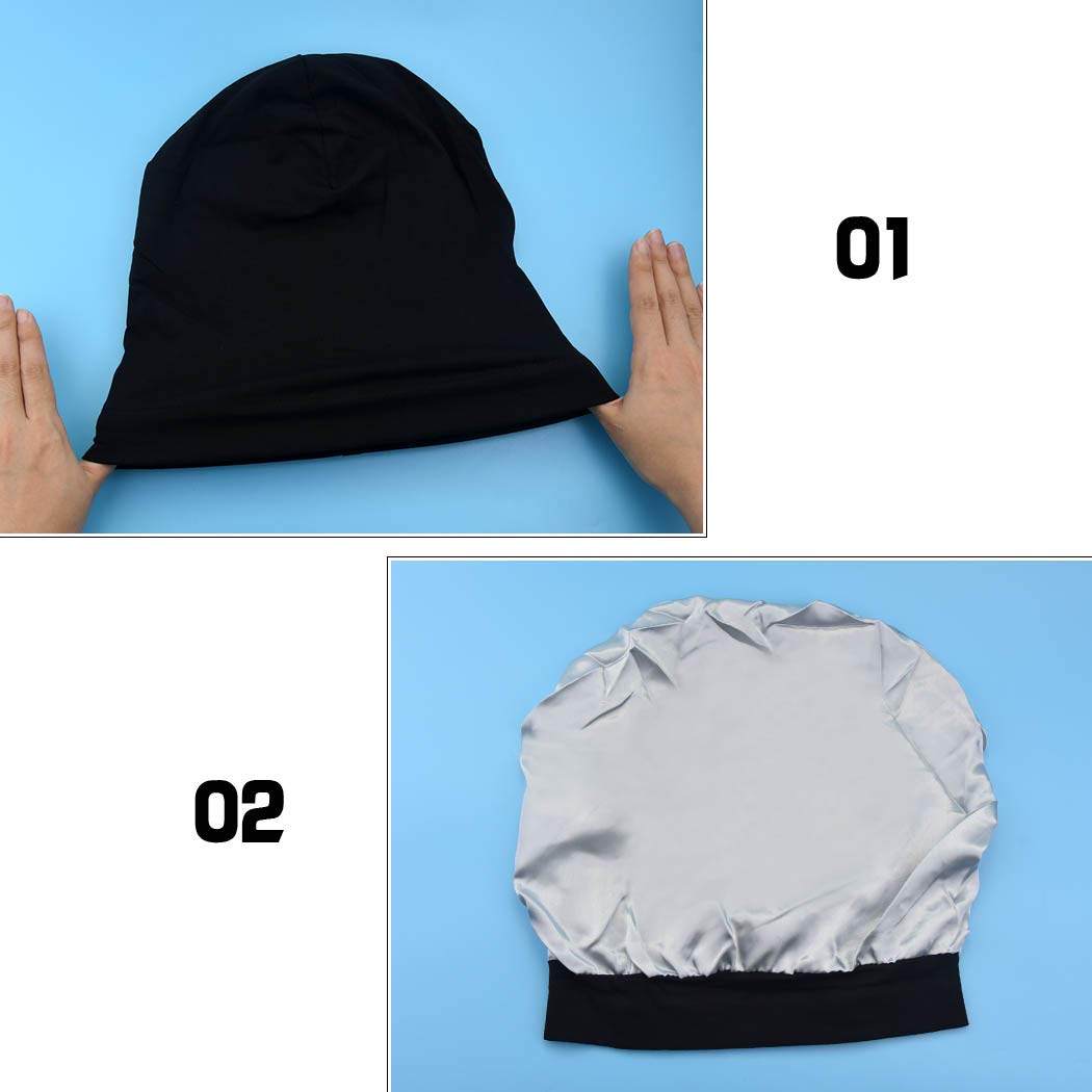 Satin Lined Sleep Cap Hair Sleeping Cap Hat Beanies Night Women Sleeping Cotton Cap, Black, Pink, Grey, M