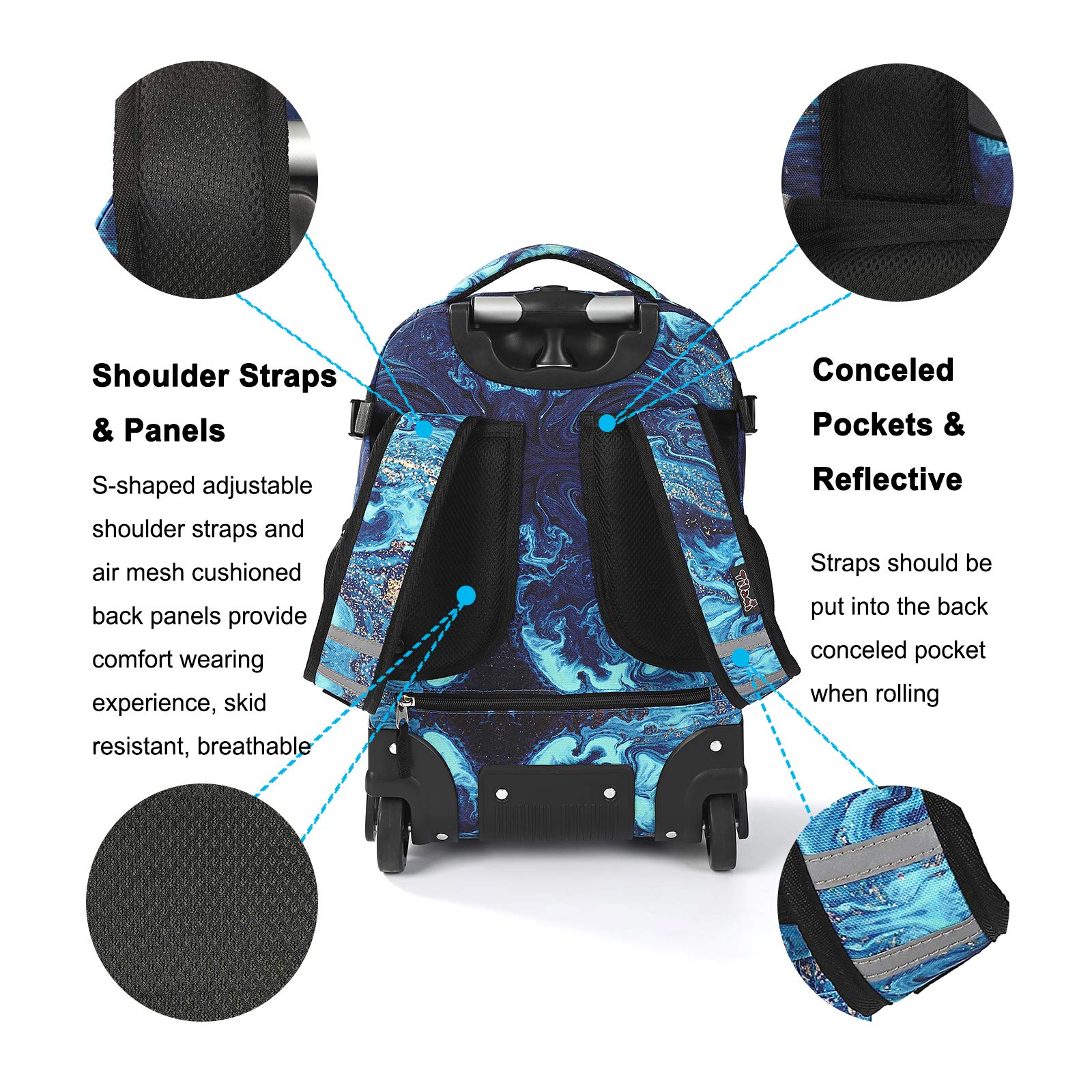 Tilami Rolling Backpack 18 inch Wheeled Backpack School College Student Travel Trip Boys and Girls