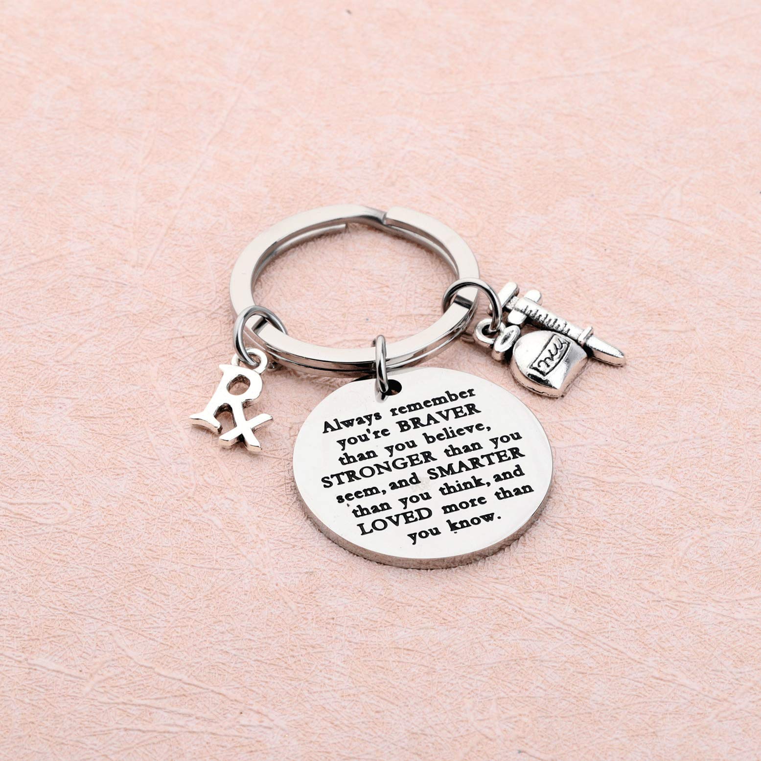 WSNANG Pharmacy Pharmacist Gift Rx Keychain Always Remember You Are Braver Stronger Smarter Than You Think Keychain Pharmacist Graduation Gift (Rx Keychain)