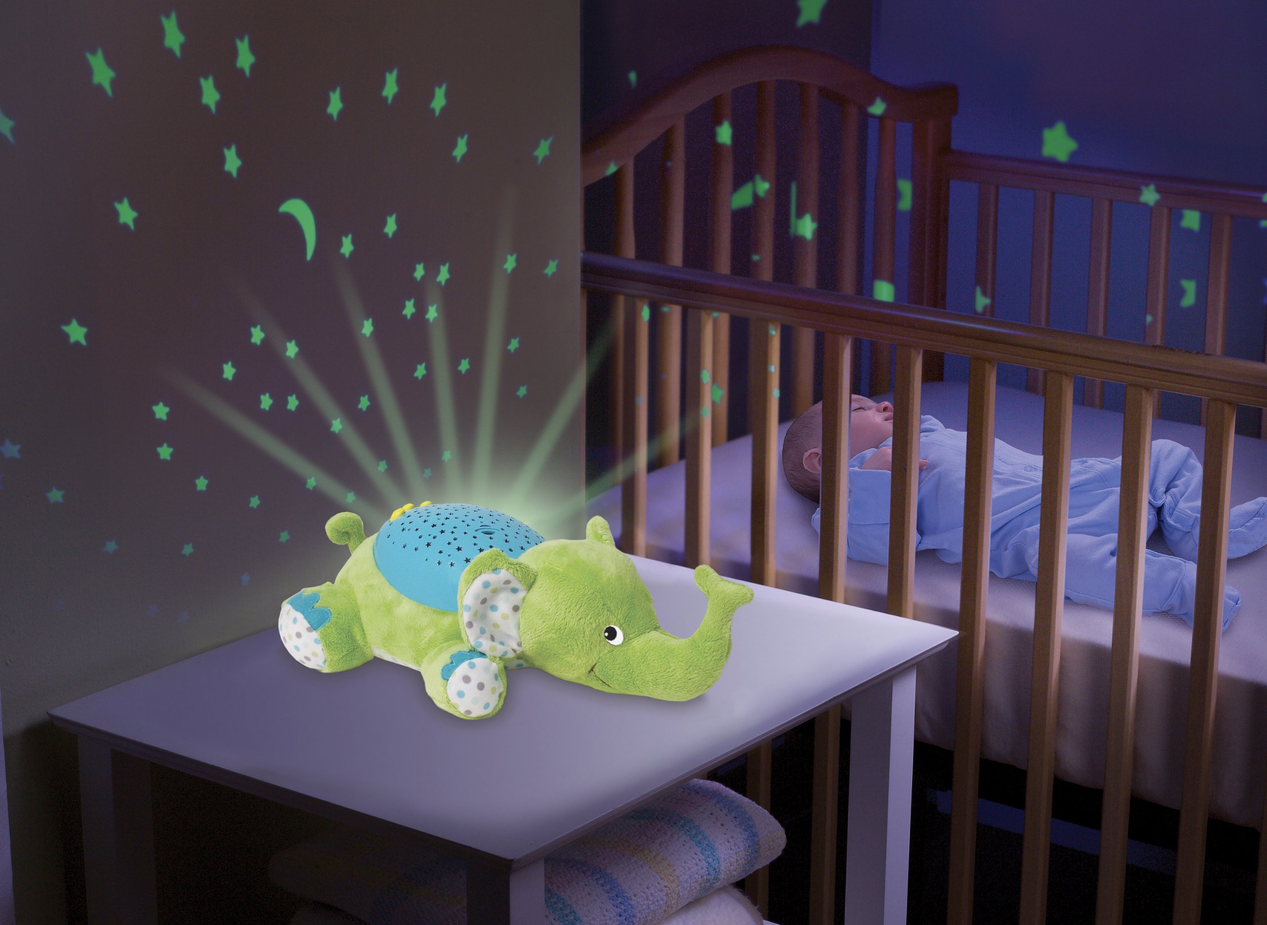 Summer Slumber Buddies Soother (Green/Teal Elephant) β Projector Night Light for Kids with Calming Songs and Sounds