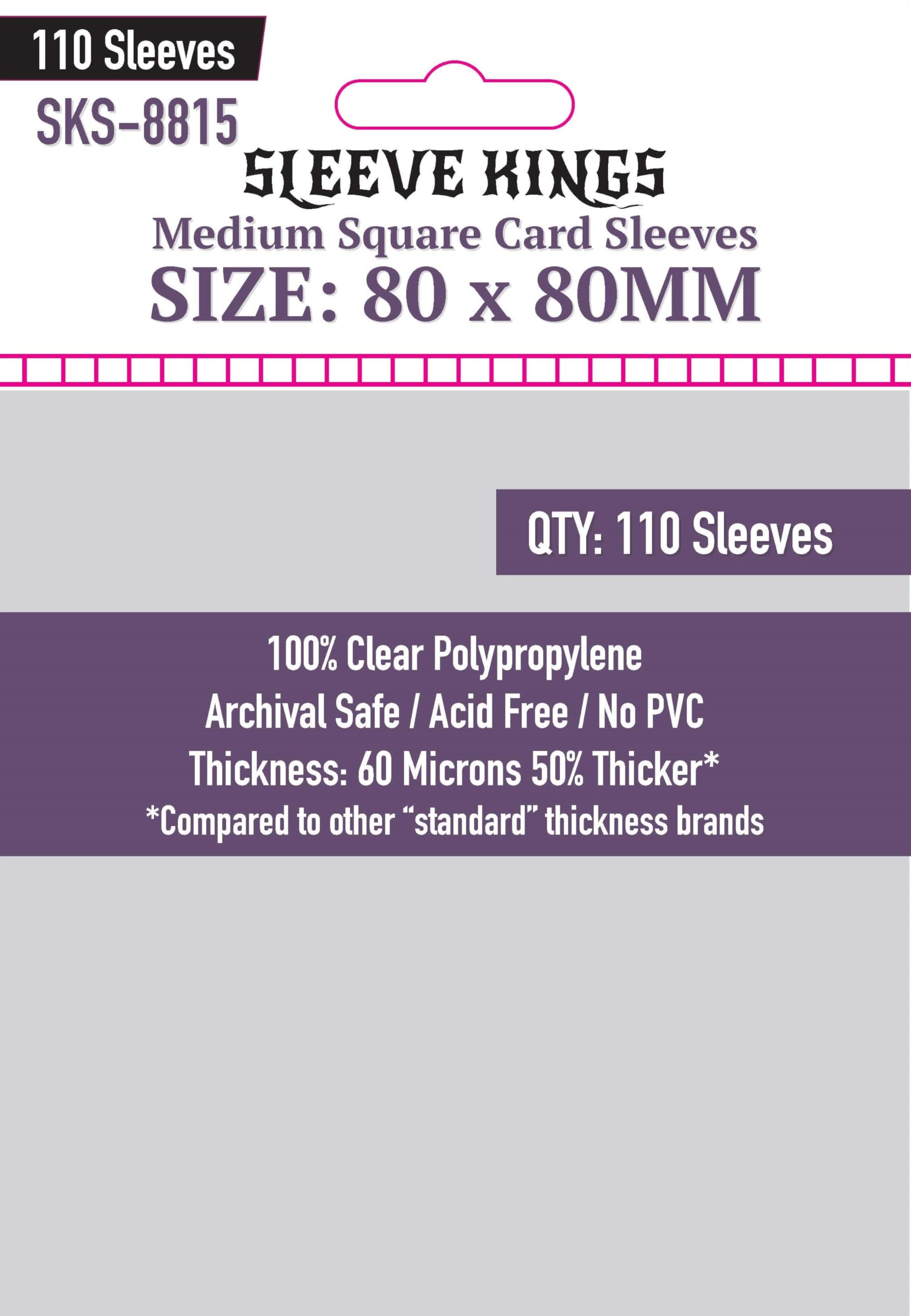 Sleeve Kings Medium Square Card Sleeves (80x80mm) - 110 Pack, 60 Microns