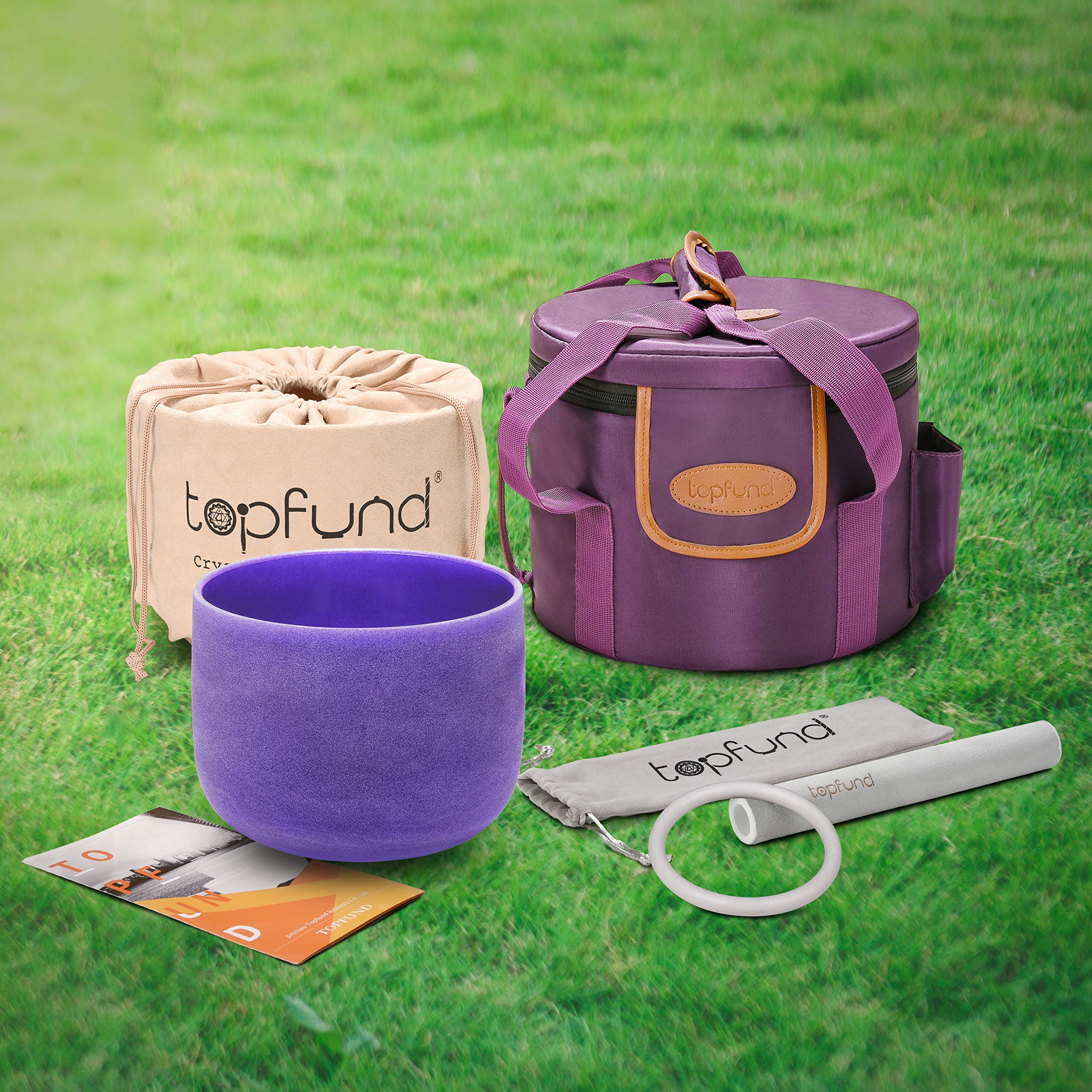 TOPFUND 432 Hz Violet A# Note Crystal Singing Bowl 8 inch Pineal Chakra with Heavy Duty Carrying Case and Suede Mallet