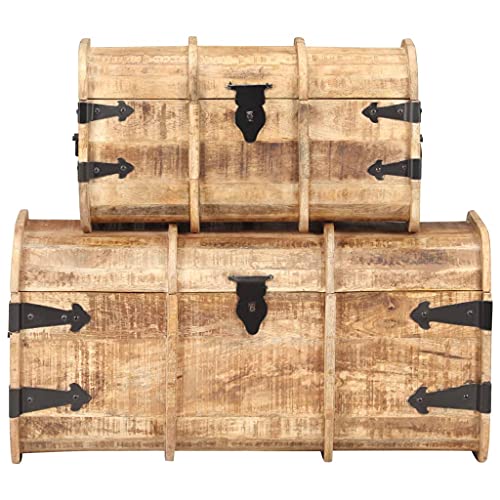 Queen.Y 2 Pcs Wood Storage Chest, Vintage Box with Safety Hinge, Sturdy Entryway Console, Storage Trunk, Lockable, Rustic Brown