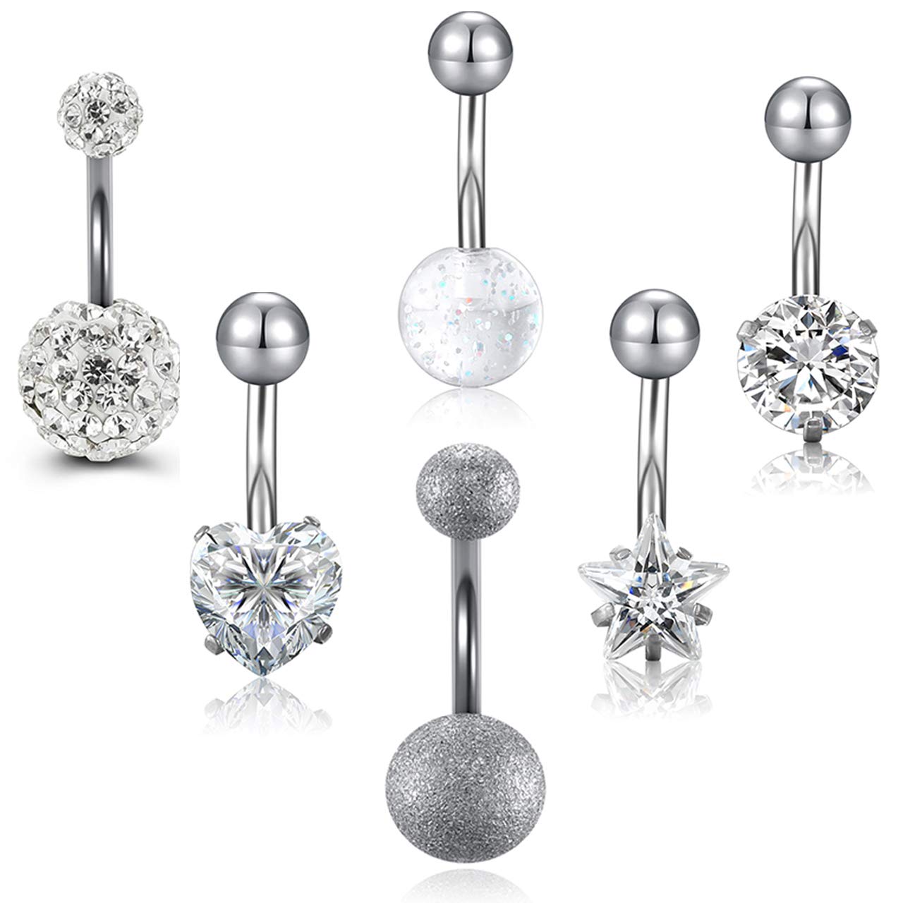 Sunligoo 14G Belly Button Rings for Women Stainless Steel Cubic Zirconia Belly Button Piercing Jewelry Silver