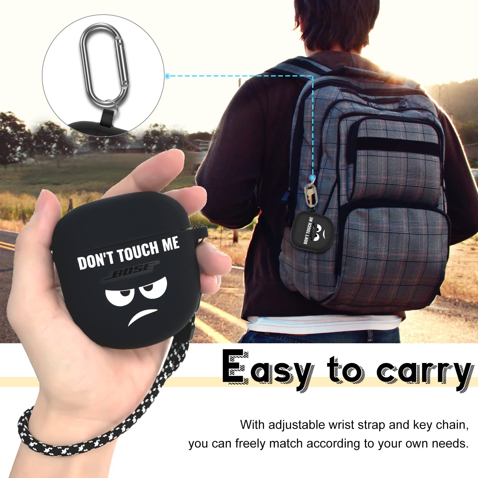 TOLUOHU for Bose QuietComfort Earbuds II Case(2022),Funny 【Don't Touch ME】 Unique Design Silicone Case Cover for Bose QC Earbuds 2 with Keychain & Lanyard (Black)