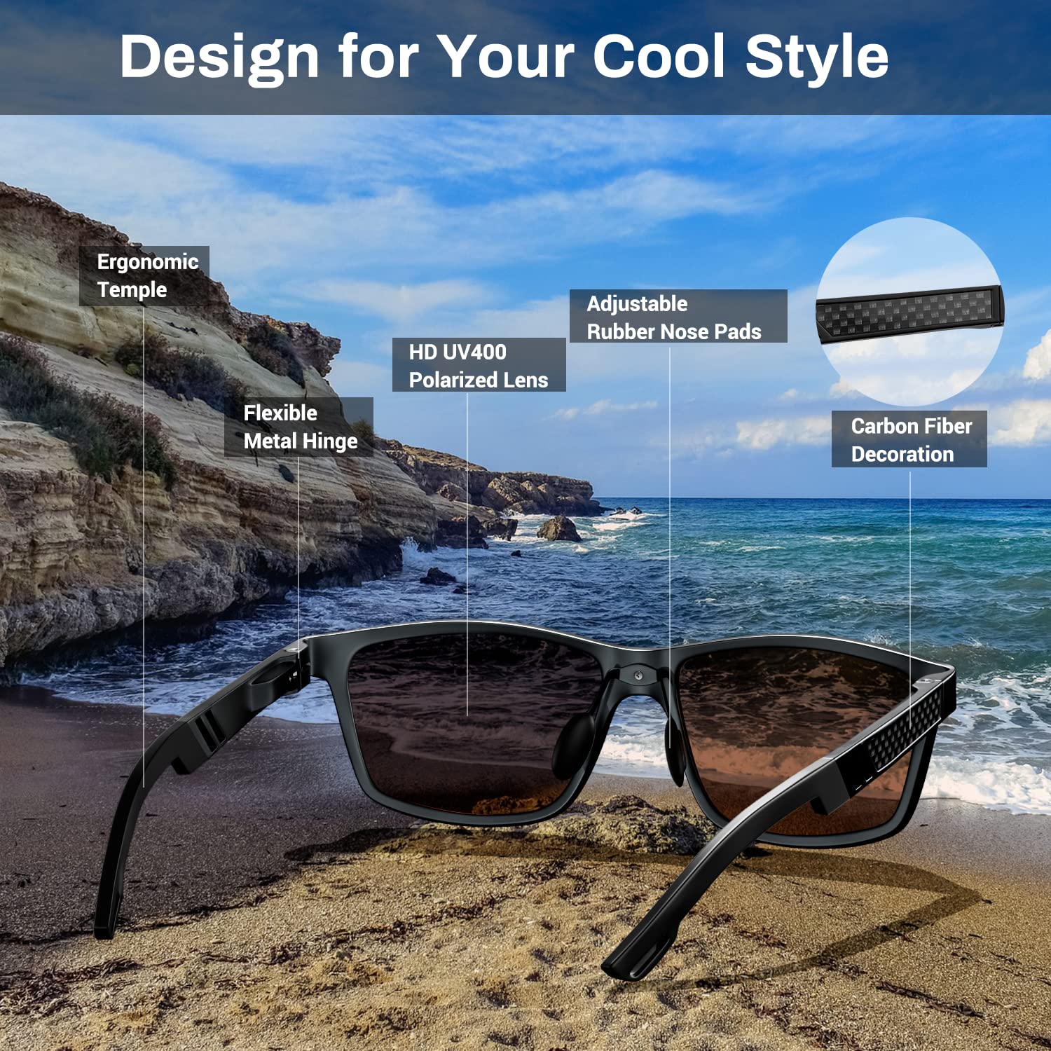 ROCKNIGHT HD Polarized Sunglasses for Men Fishing Blue Sunglasses Mirrored Casual Beach Sunglasses for big head