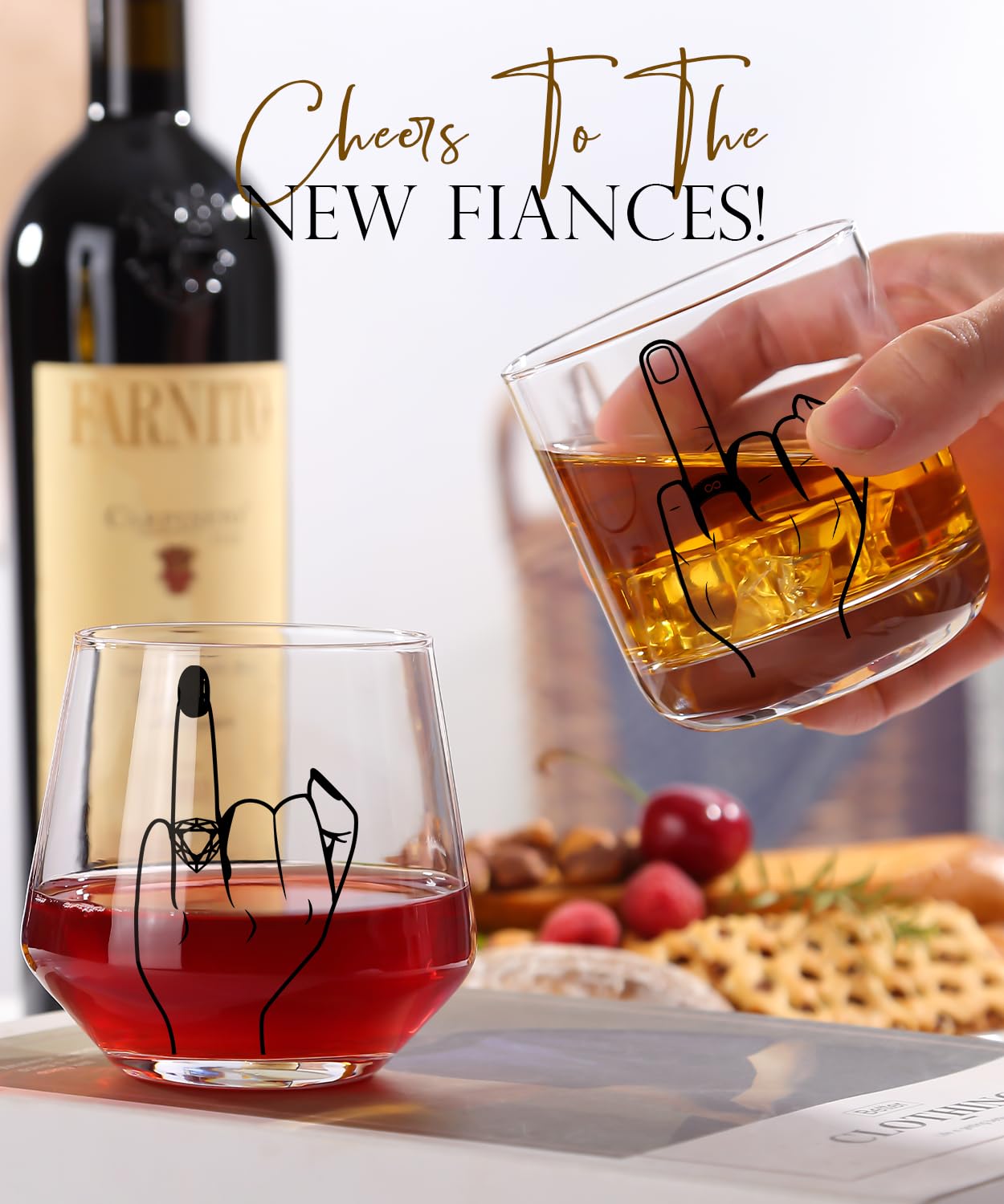 Wedding Gift for Couples - Unique Engagement Gift for Couples,Unique Bridal Shower Gift,Bride and Groom Shot Glasses,Wine&Whiskey Glass Gift for Mr and Mrs,Newlywed,His and Hers Gifts