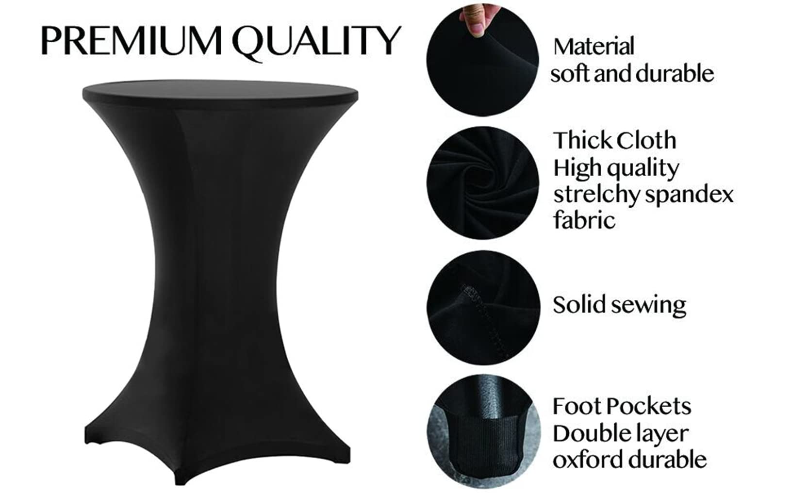 Tina's 4 Pack 30x42 Inch Highboy Spandex Cocktail Table Covers Black, Cocktail Table Spandex Covers, Fitted Stretch Cocktail Table Tablecloth for Round Tables (4PC 30X42 Black)