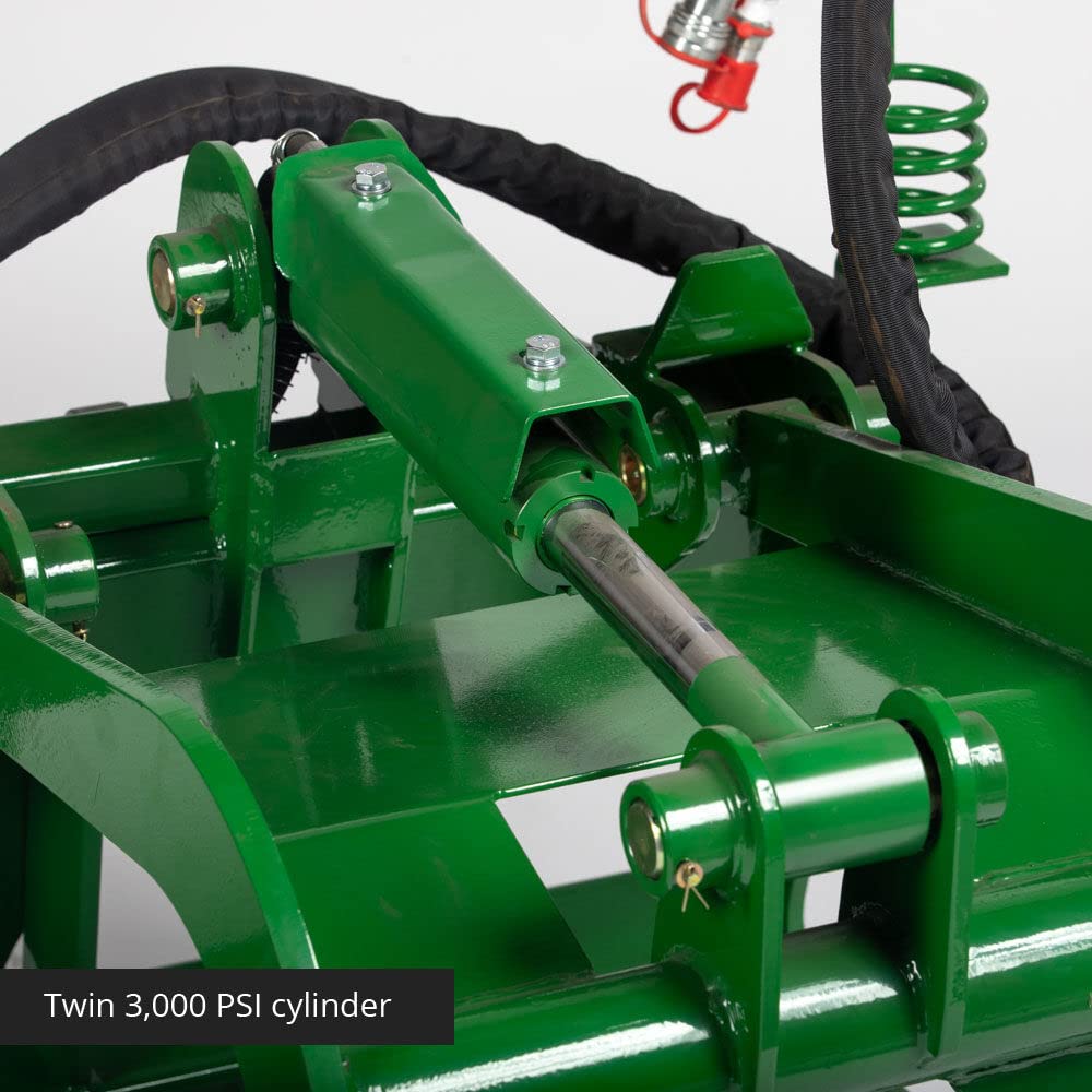 Titan Attachments 84in Global Euro Root Grapple Bucket Attachment Fits John Deere Tractors, Dual 3,000 PSI Hydraulic Cylinder, Green Finish, Serrated Leading Edge Bottom Teeth