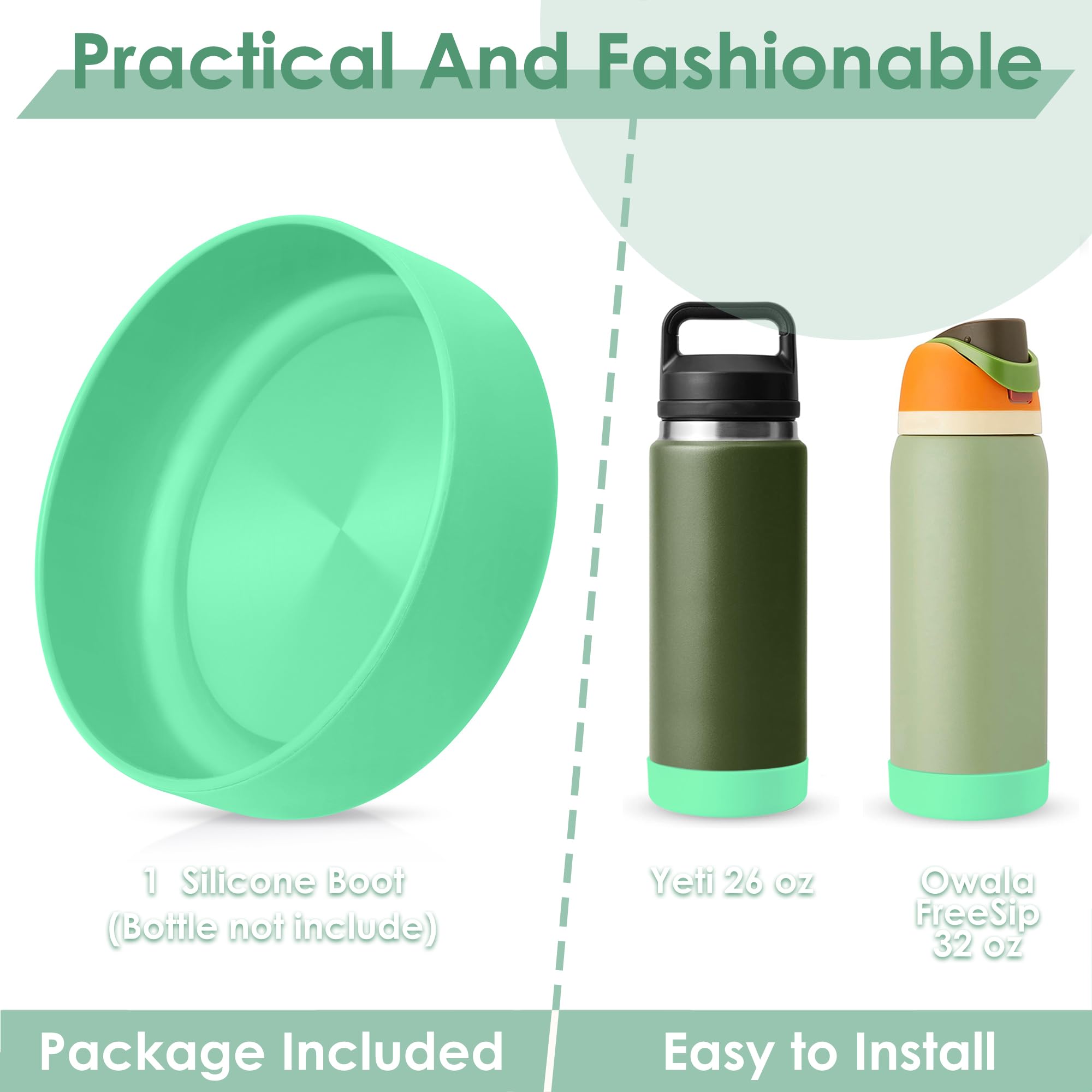 UBEEKOO Water Bottle Boot, Compatible with Owala, Yeti, for Stanley Water Bottle Accessories, Sleeve Cover for Owala FreeSip 32oz, Yeti 26oz,Anti-Slip Silicone for Stanley 36oz Accessory,LightGreen