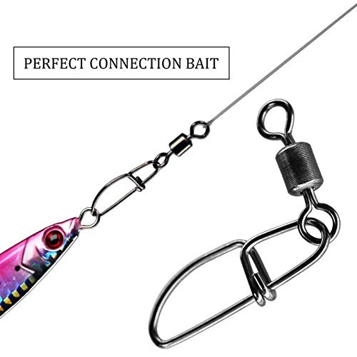 Yonihawk 50 Pack Fishing Swivels Fishing Tackle Assortment with Rolling Barrel Snaps Strong Strength Stainless Steel Duo Lock Snaps (2#)