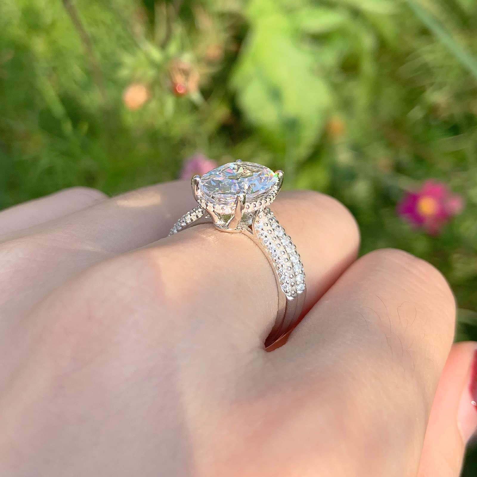 SHELOVES 7.5 Ct Oval Cut Cubic Zirconia Engagement Wedding Rings Set for Women 925 Sterling Silver Sz 10