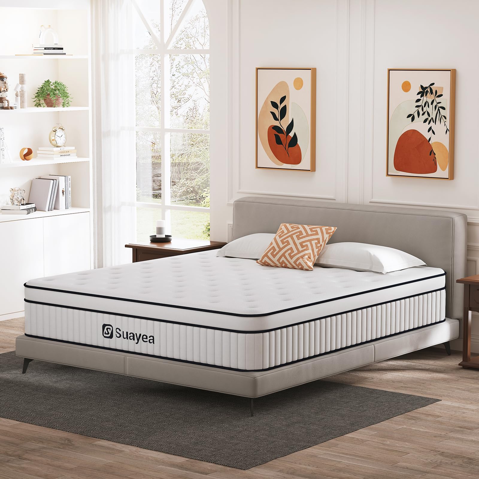 SUAYEA Queen Mattress, 12 Inch Queen Size Mattress in a Box, Medium Firm Matterss with Pocket Spring and Soft Foam, Ultimate Motion Isolation, Strong Edge Support, Hybrid Mattress