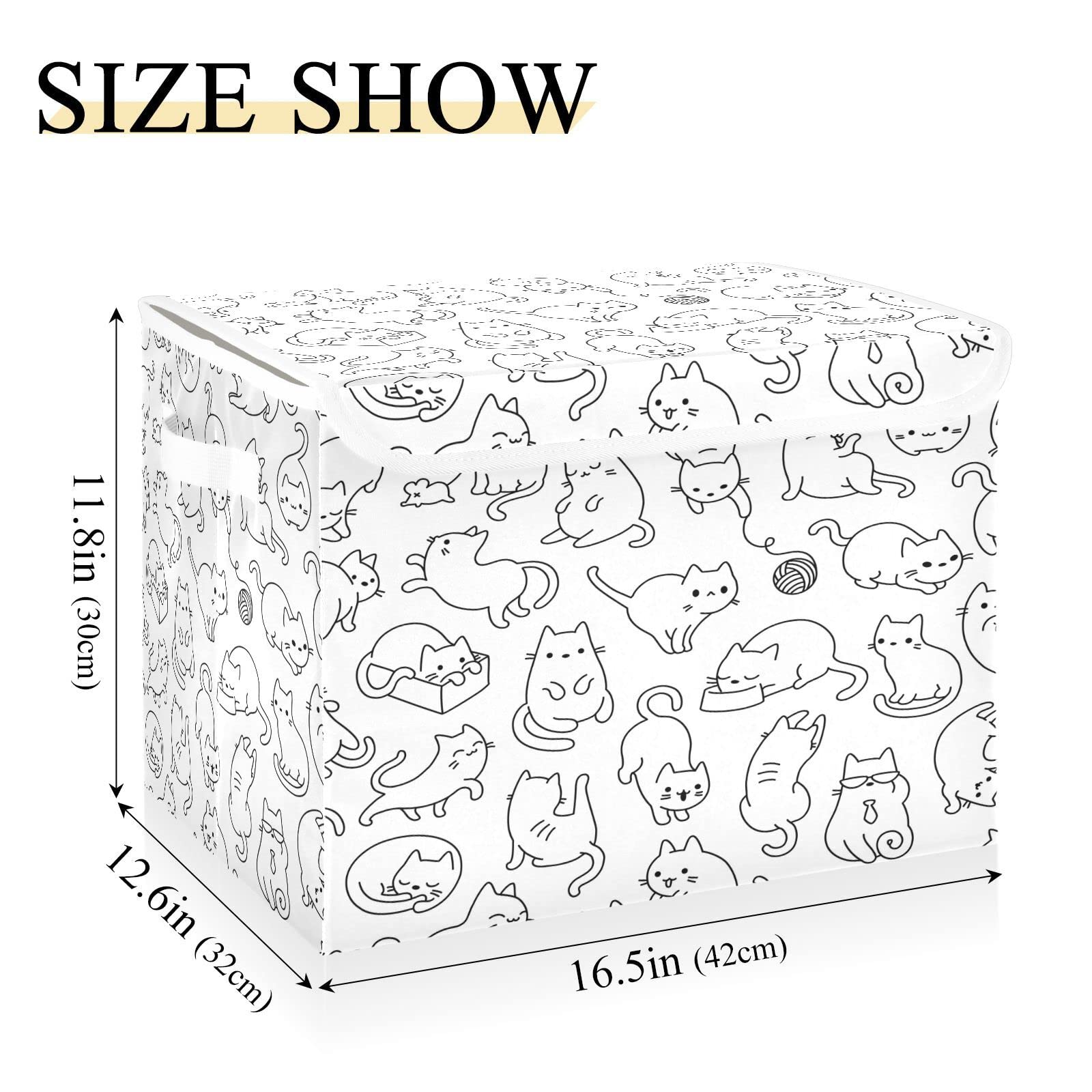 SDMKA Cute Cartoon Cat Storage Bins with Lids Foldable Storage Cube Boxes Fabric Storage Organizer Basket for Home, Bedroom, Office, Closet (16.5x12.6x11.8)