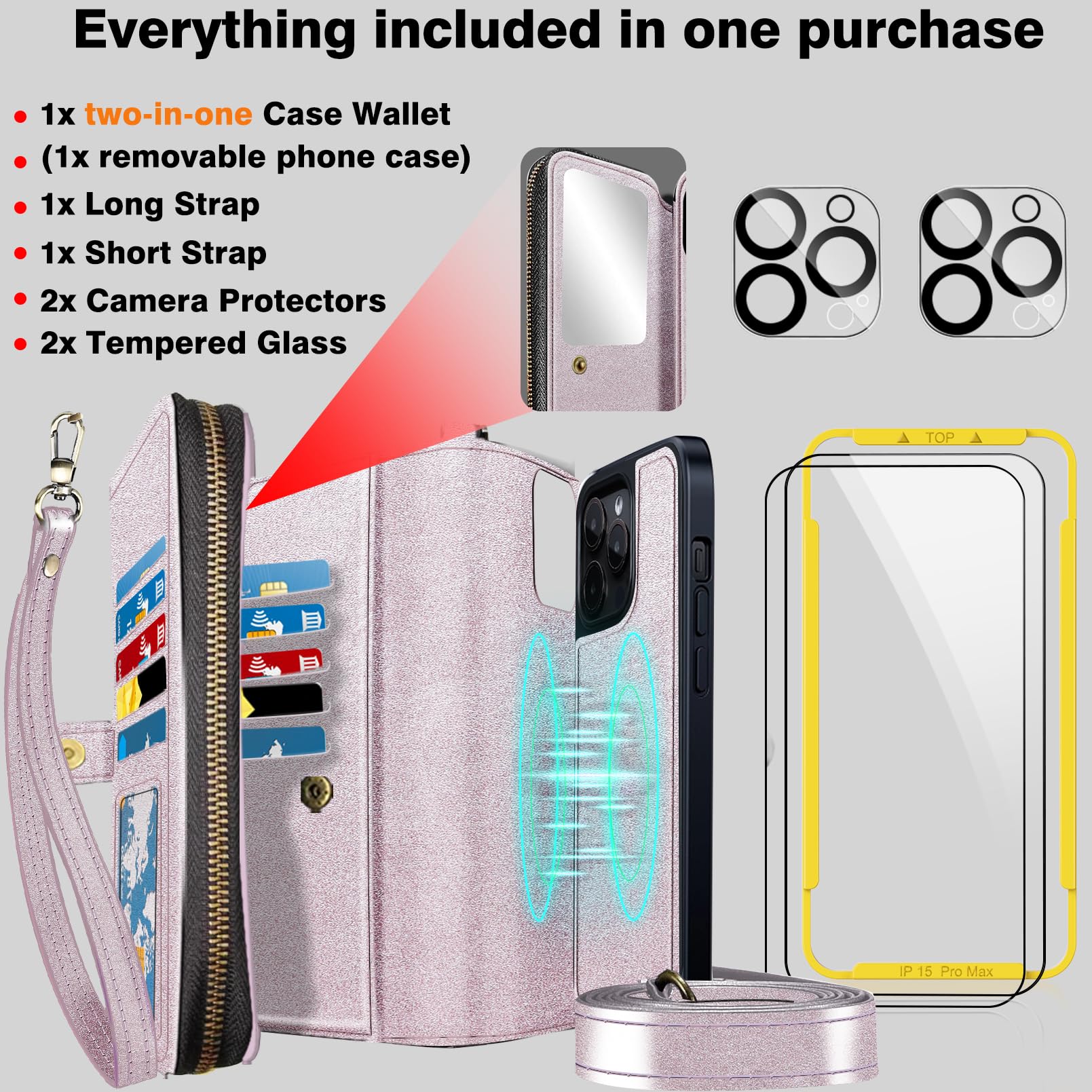 SiHPuoy Leather for Apple iPhone 15 Pro Max Wallet Case with Card Holder Kickstand, Phone Accessories for Woman Men Women, 2 Pack Screen Protector 2 Pack Camera Lens Cover, Green